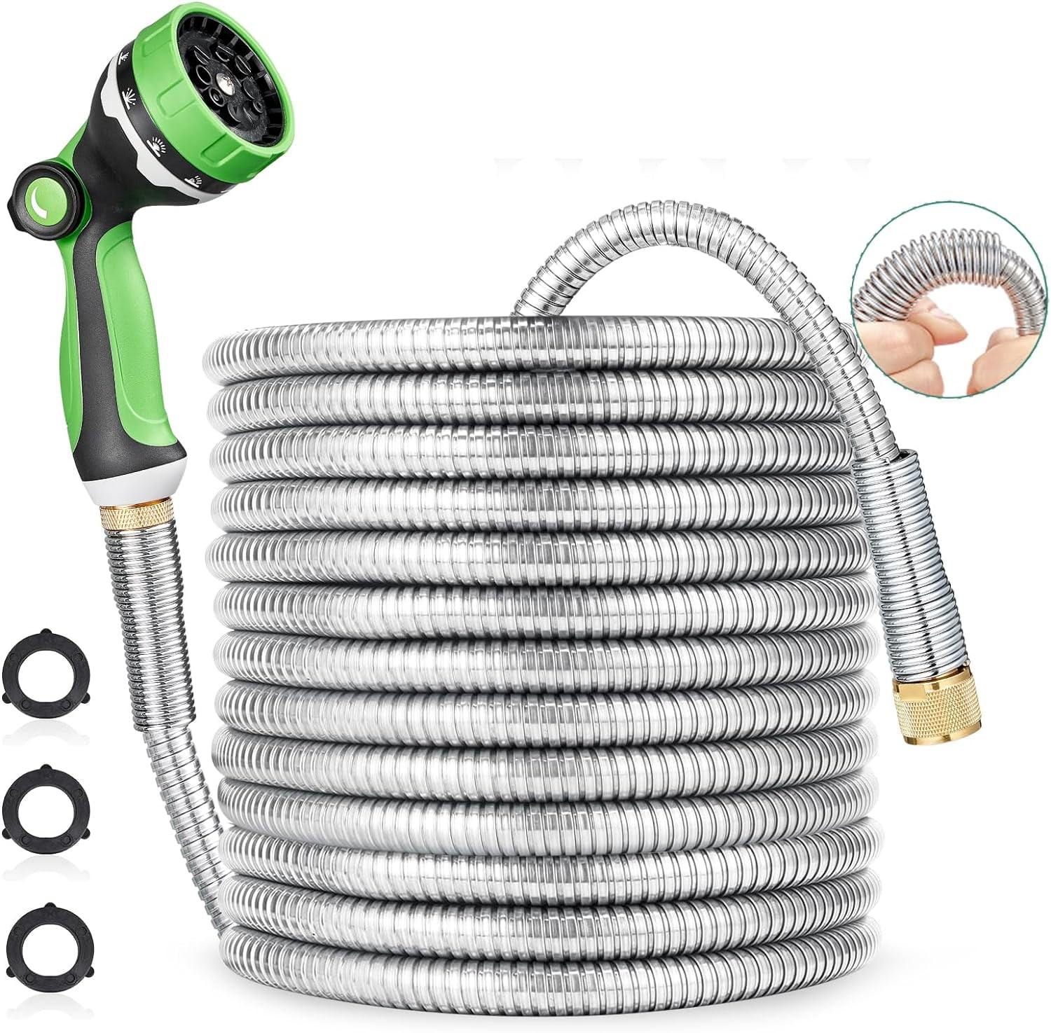 75 ft Leak-proof Stainless Steel Metal Garden Hose Set - Newly Premium ...