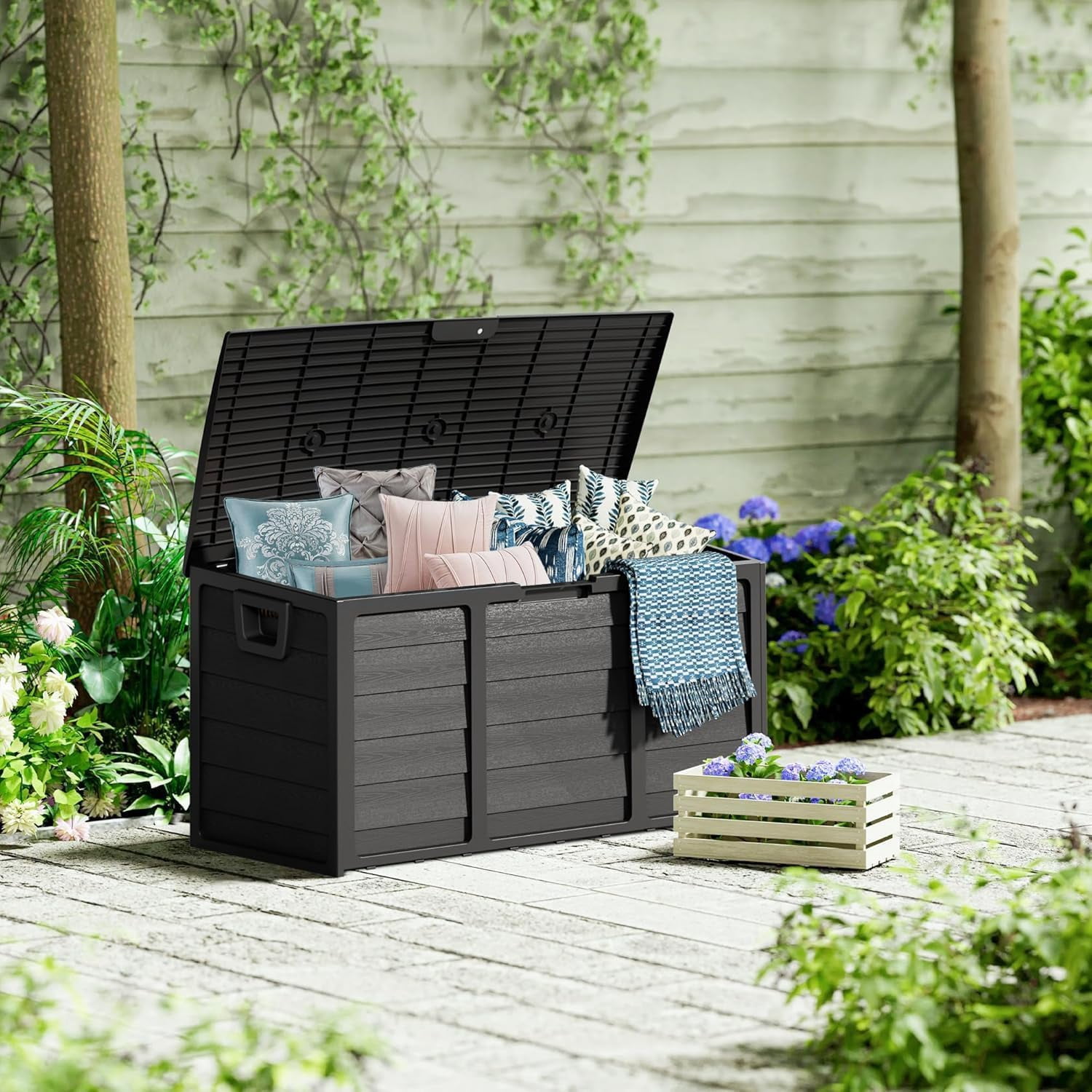 75 Gallon Outdoor Deck Storage Box - Heavy Duty Resin Container with ...