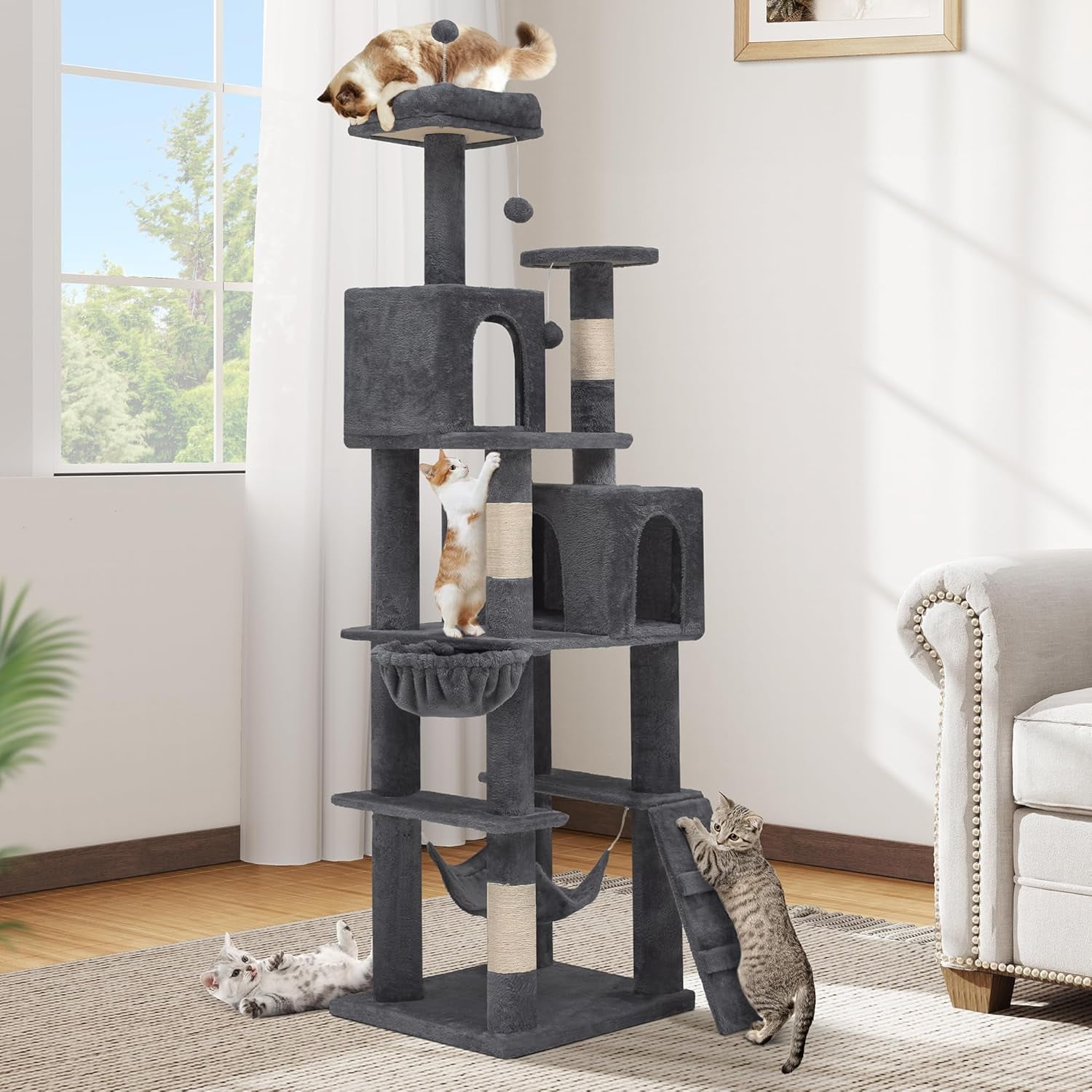 75-inch Indoor Cat Tree Tower, Multi-Level Pet Playground, Cat ...