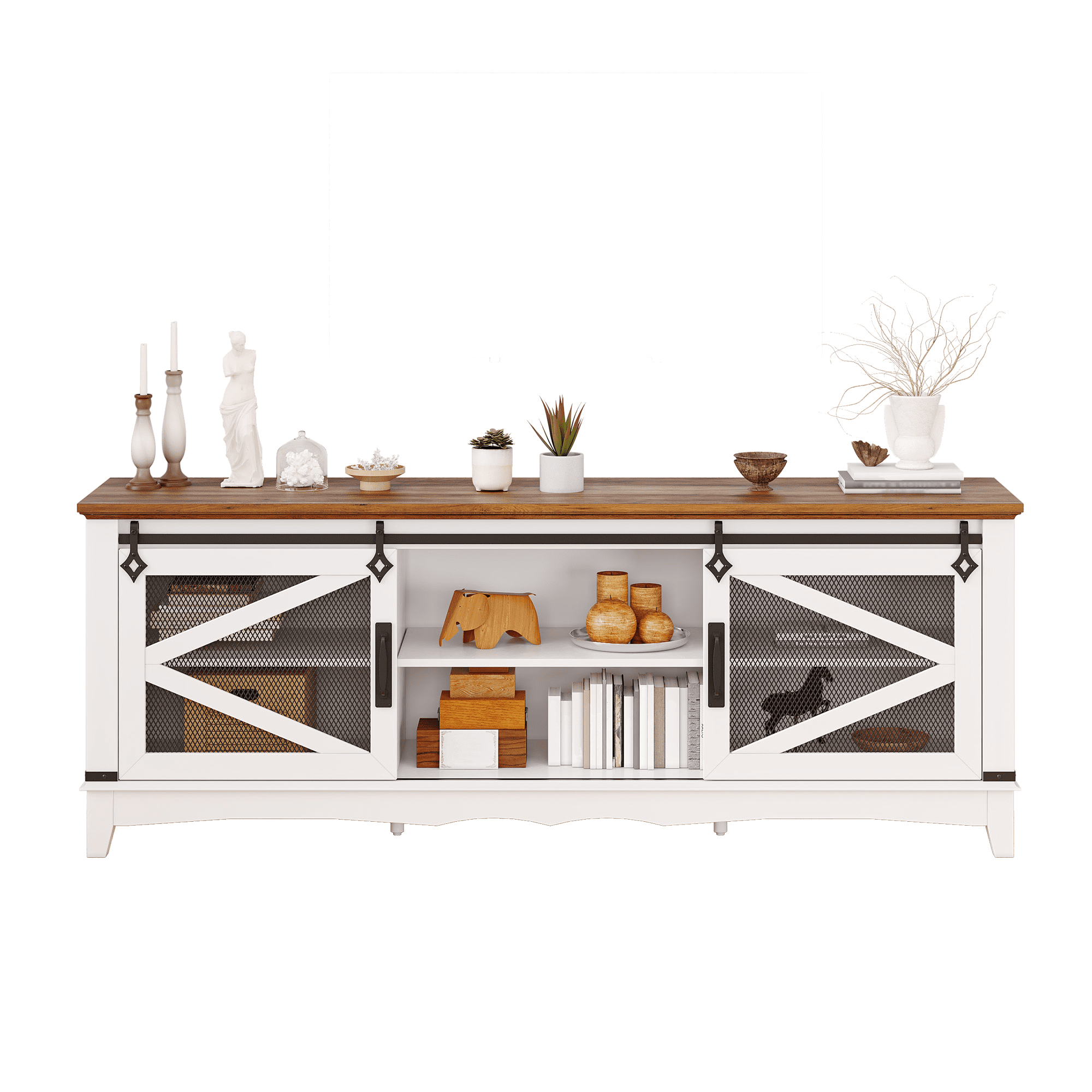 75 inch Rustic Farmhouse TV Stand with Sliding Barn Doors, Heavy Duty ...