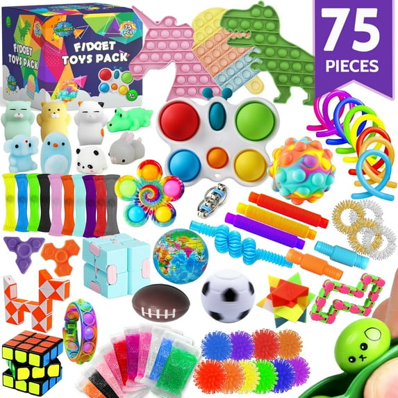 75pc Kids Fidget Toy Pack - Sensory Goodie Fillers Party Prizes - Good Birthday Goody Bag for ...