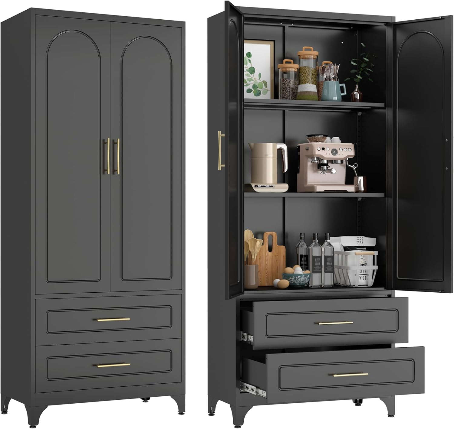 75\u201D Pantry Storage Cabinet Tall Storage Cabinets with Drawers and ...