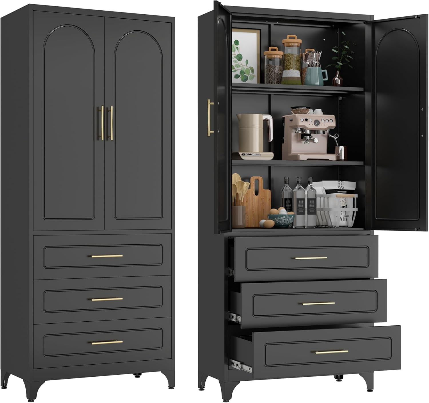 75\u201D Pantry Storage Cabinet Tall Storage Cabinets with Drawers and ...