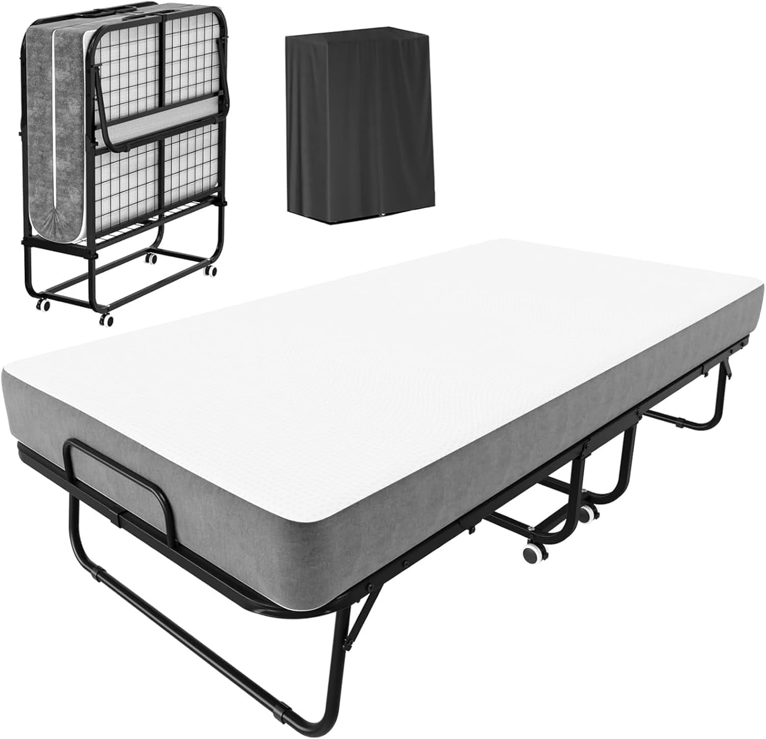 75" x 38" Folding Bed with Mattress for Adults, Foldable Bed, Portable ...