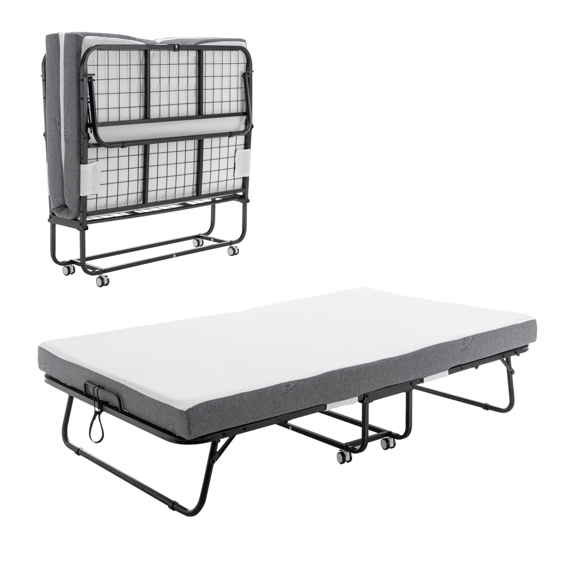 75" x 38" Folding Bed with Memory Foam Mattress for Adults | Rollaway ...