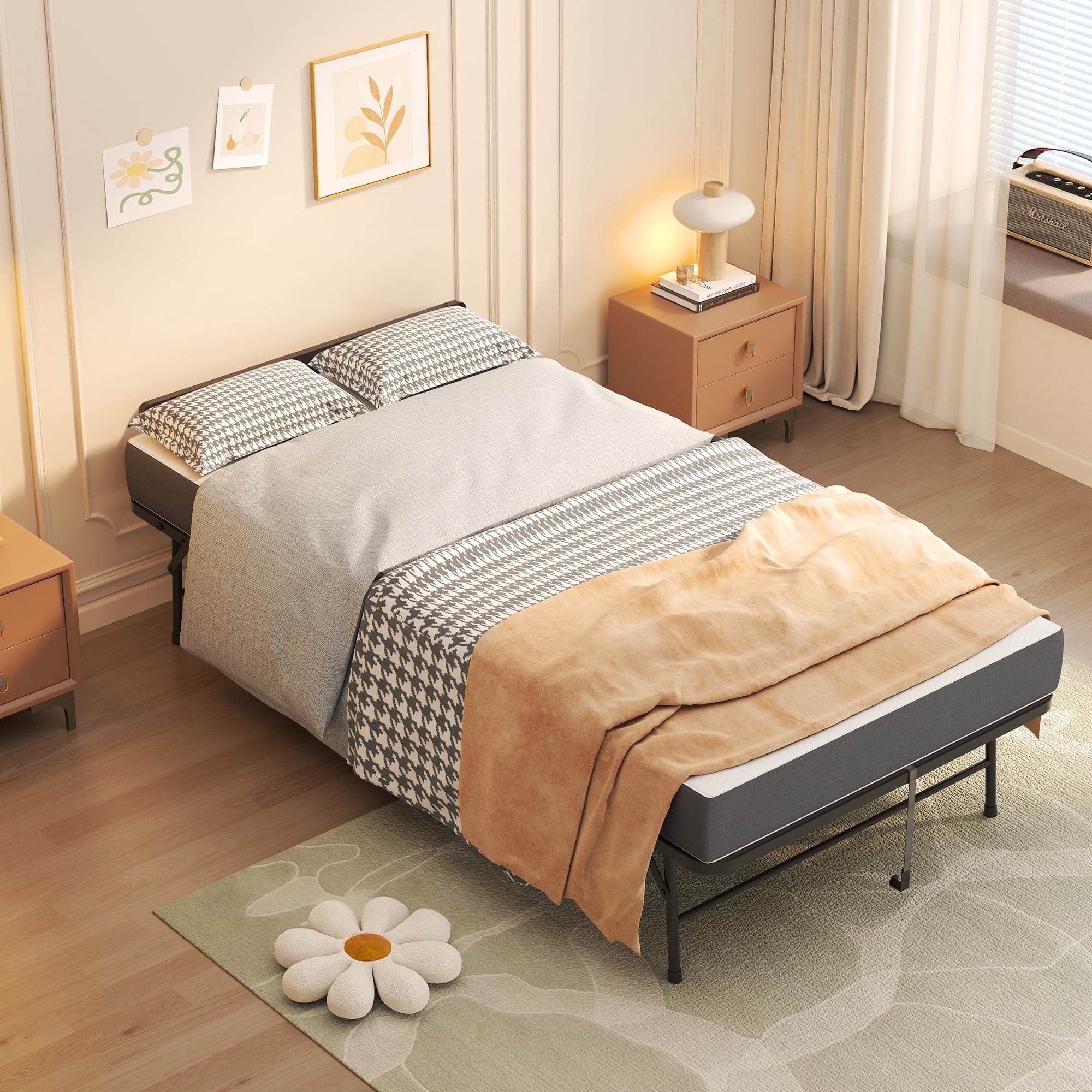 75" x 38" Twin Folding-Bed with Mattress Heavy-Duty 450lbs Portable ...