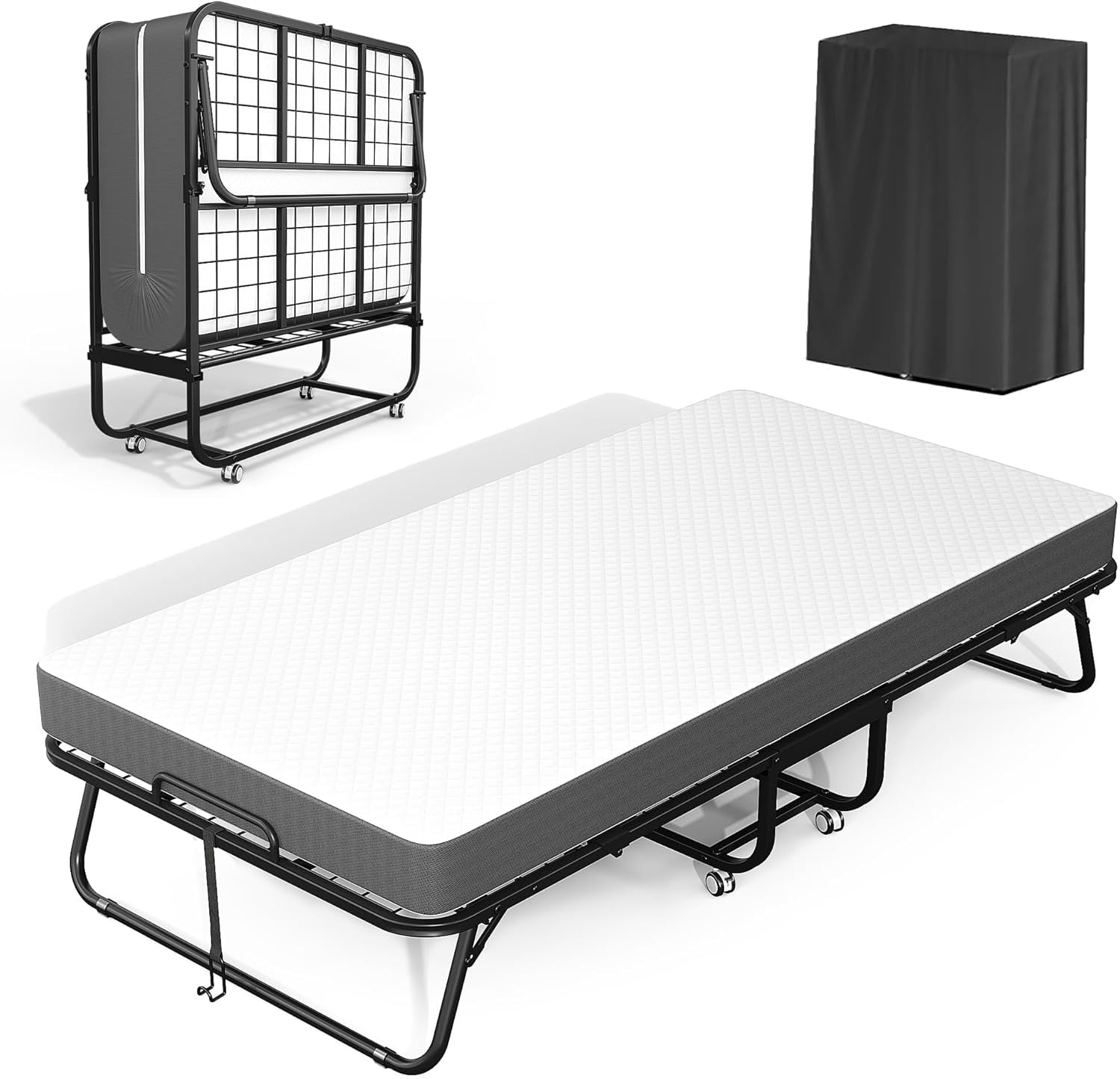 75" x 38" Twin Size Folding Bed with 5 Inch Memory Foam Mattress ...