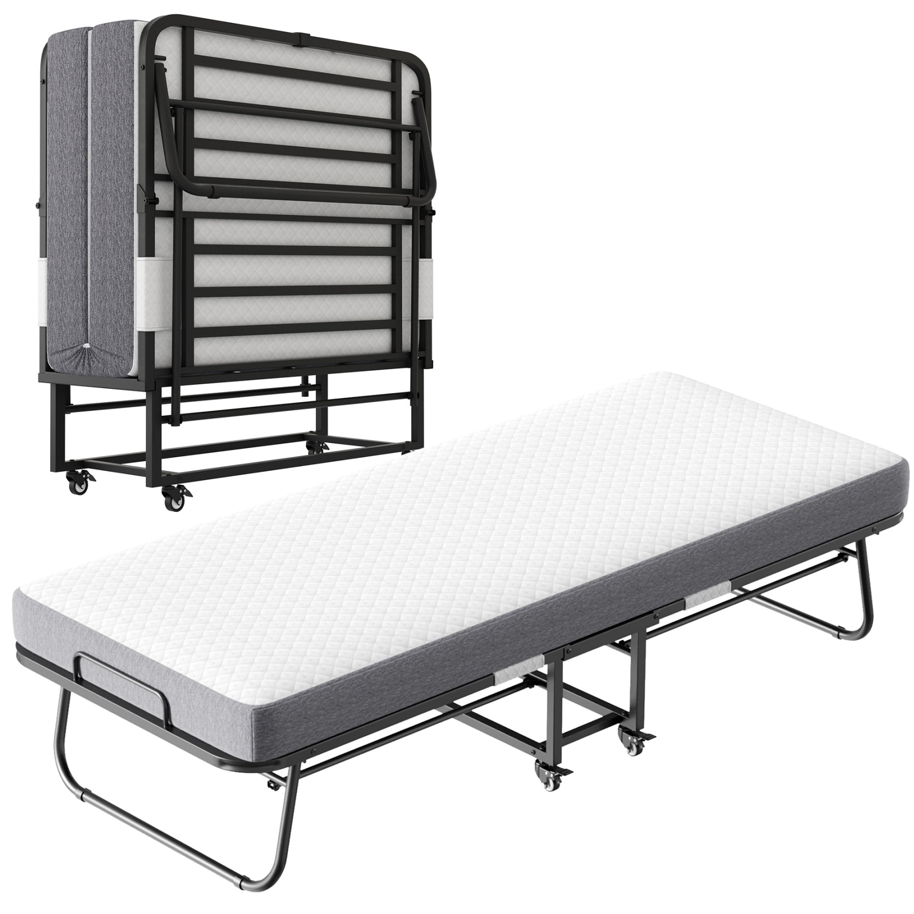 75" x 46" Folding Bed with Mattress, Rollaway Guest Bed Portable ...