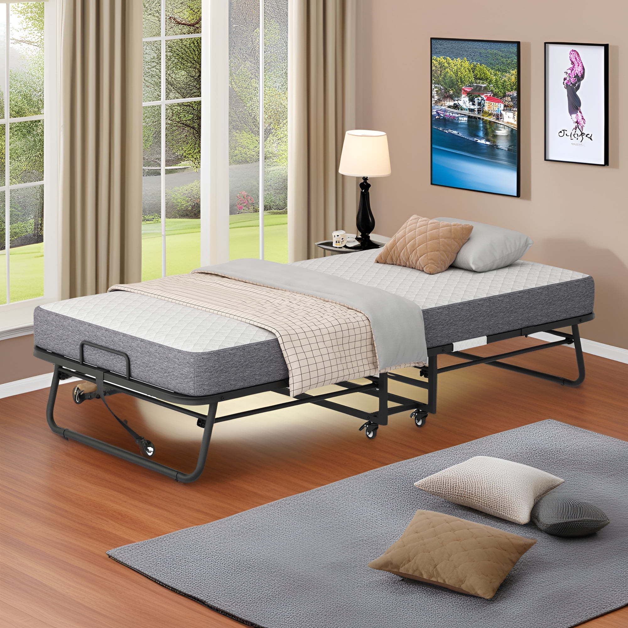 75" x 46" anywhere bed on wheels, folding single roll away beds with 5 ...