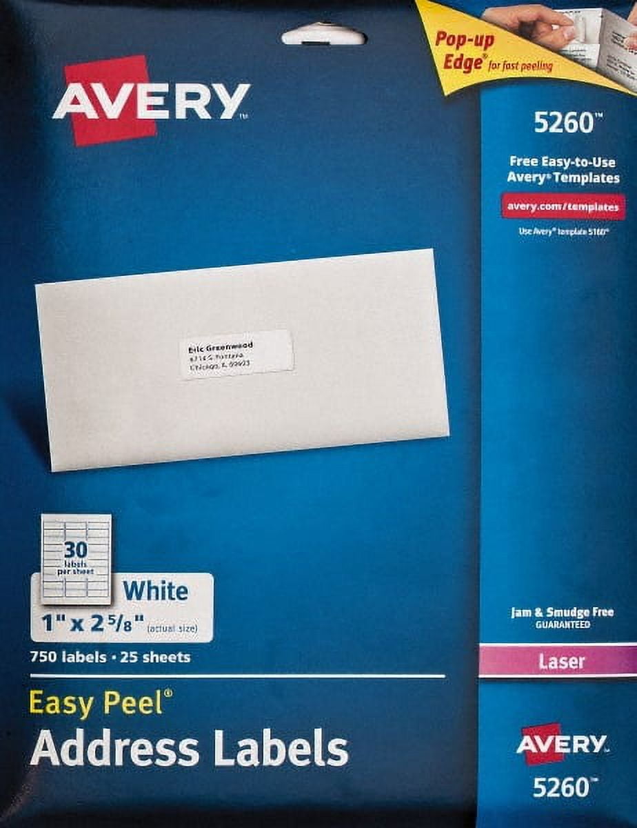 750 Pack AVERY 05260 Easy Peel Address Labels, 1" x 2-5/8", 30 per ...