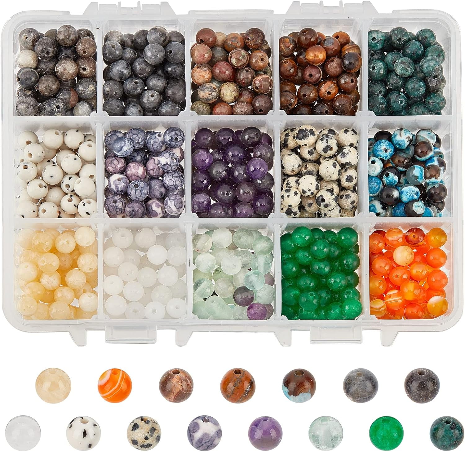 750 Pcs 15 Styles Natural Gemstone Beads 6mm Mixed Stone Spacer Beads ...