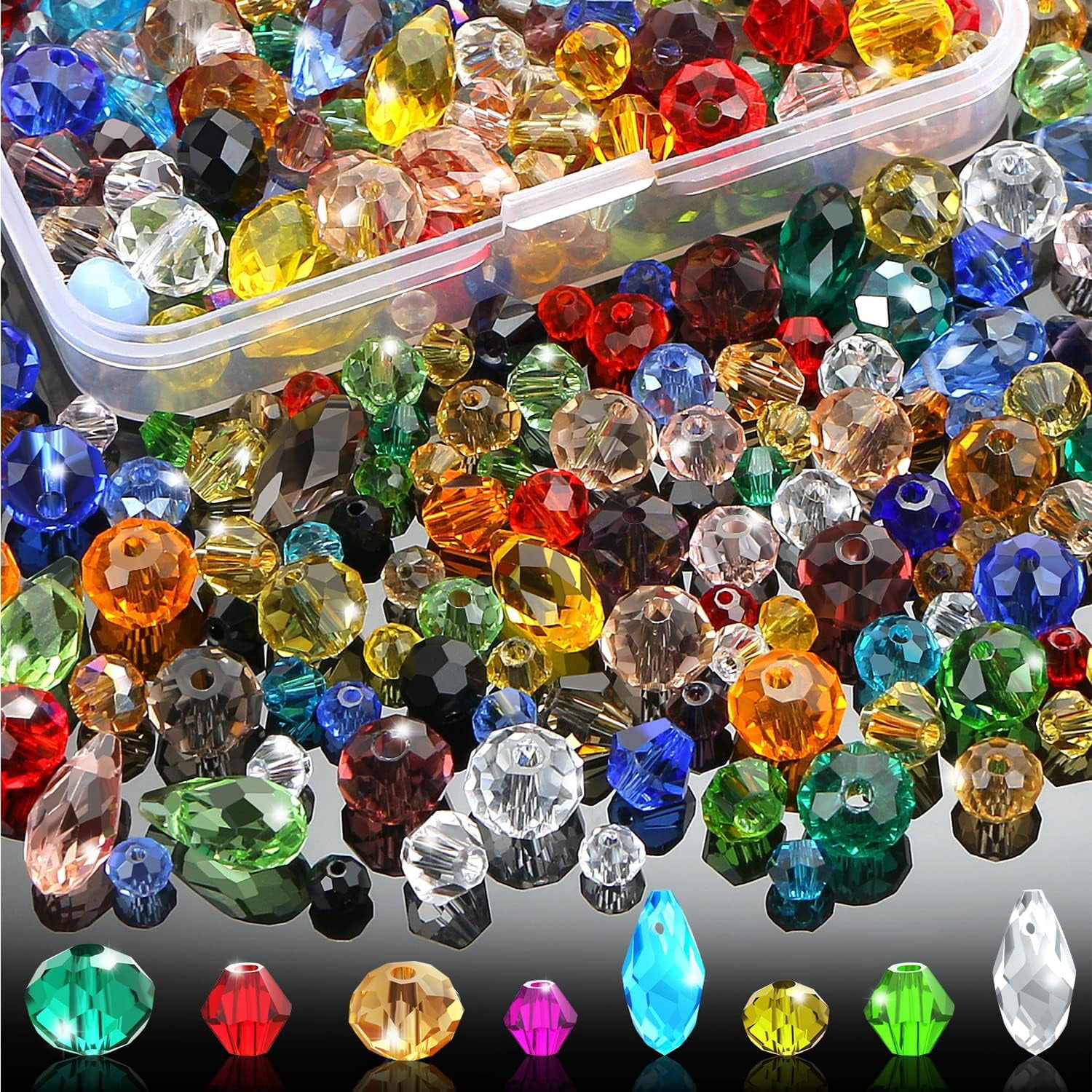 750 Pcs Assorted Crystal Glass Beads for Jewelry Making, Colorful ...