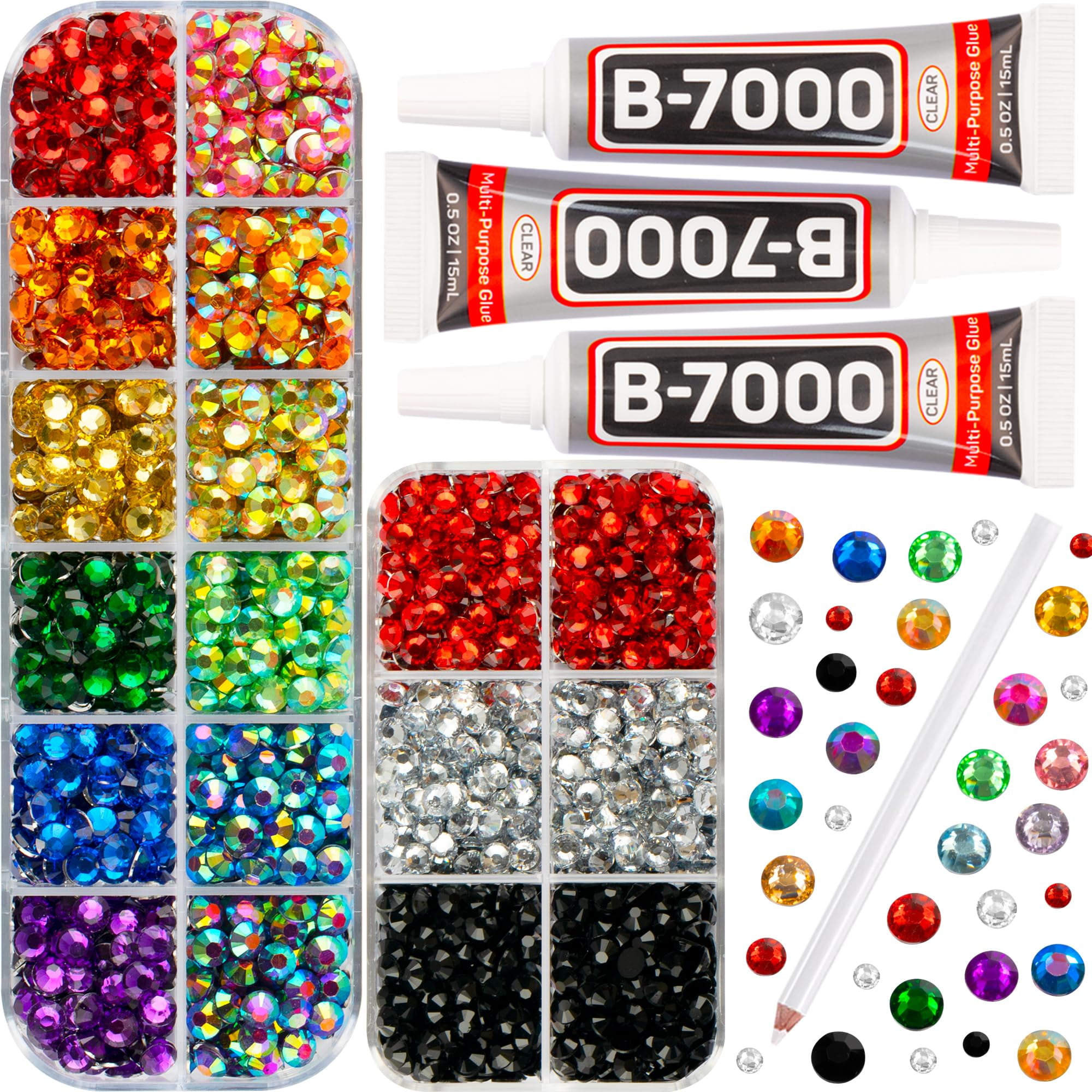 7500Pcs Rainbow Colored Rhinestones with b7000 Glue for Crafts Clothing ...