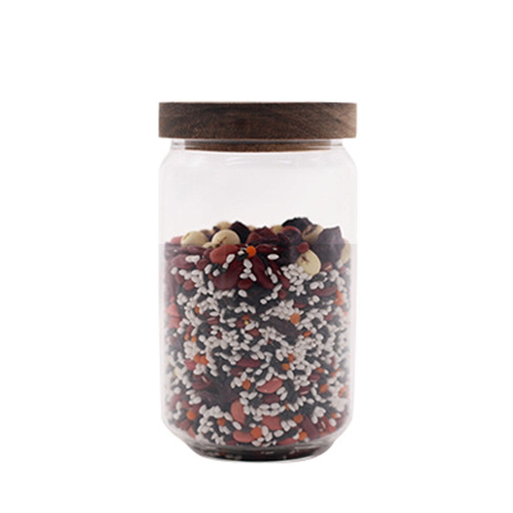 750ML Heat-resistant Transparent Glass Tea Cans Wooden Lid Candy Jars ...