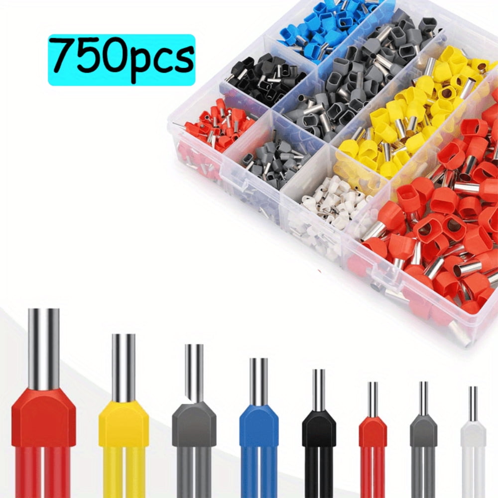 750Pcs Dual Bootlace Ferrule Kit Wire Ferrules Twin Ferrules Connectors ...