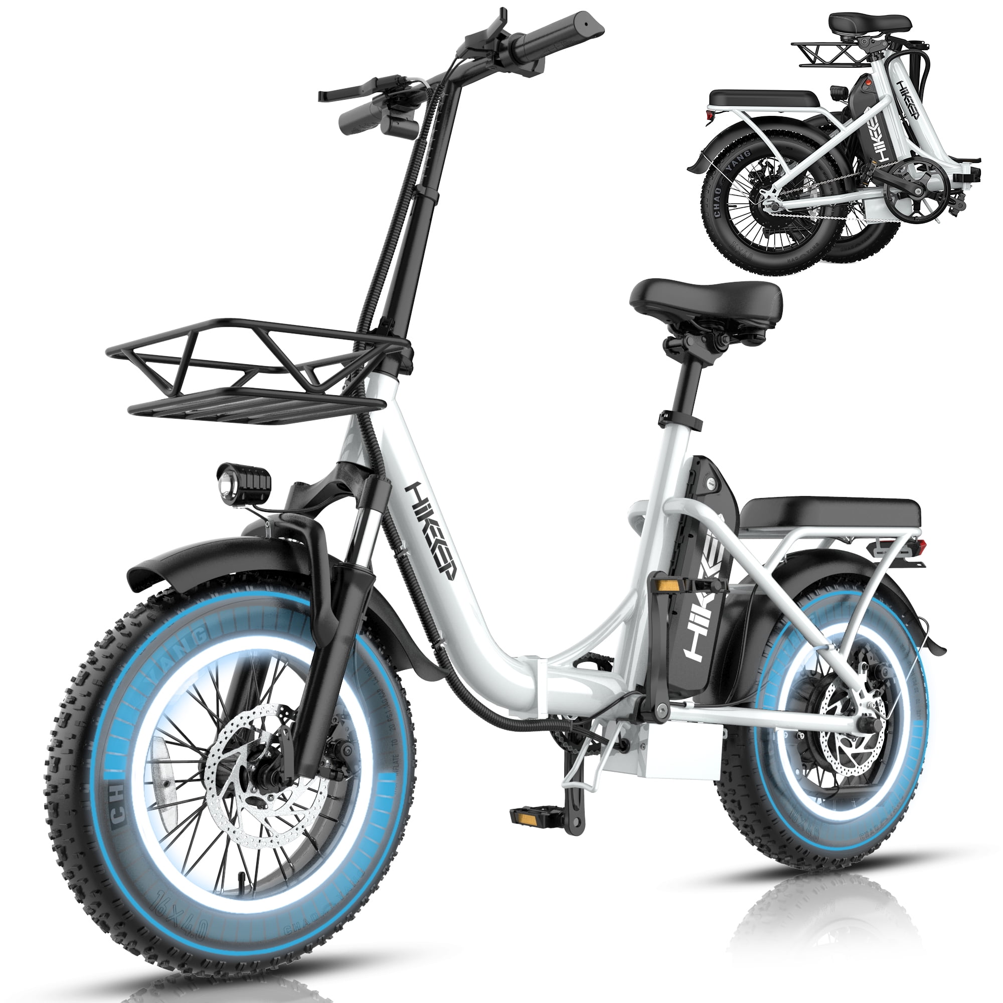 750W Electric Bike for Adults, 16x4.0 Fat Tire Ebike, Folding Mountain Bike with 48V 10Ah ...
