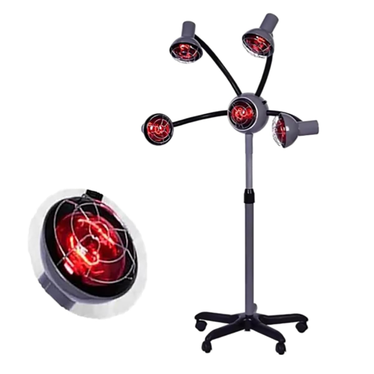 750W Infrared Heat Lamp Red Light,5 Head Portable Floor Hair Dryer Stand Up Color Processor ...