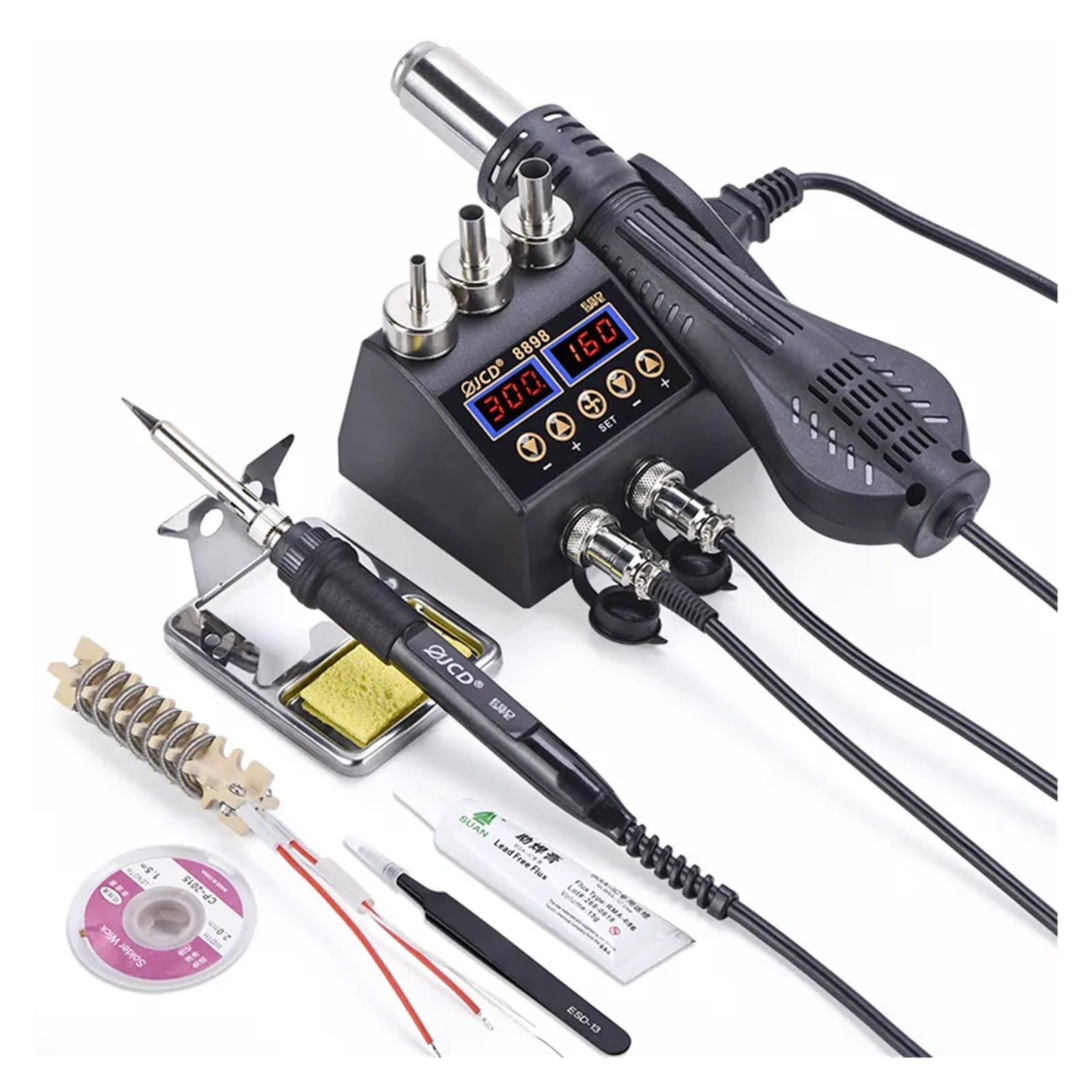 750W Rework Soldering Station 2 in 1 hot air soldering iron LCD Digital ...