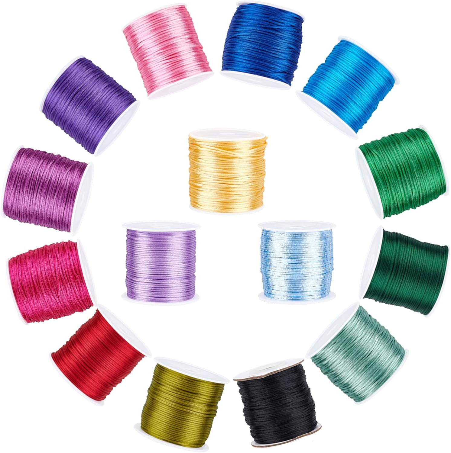 750Yards 1.5mm Bracelet String Satin Nylon Cord 15 Colors Nylon Rattail ...