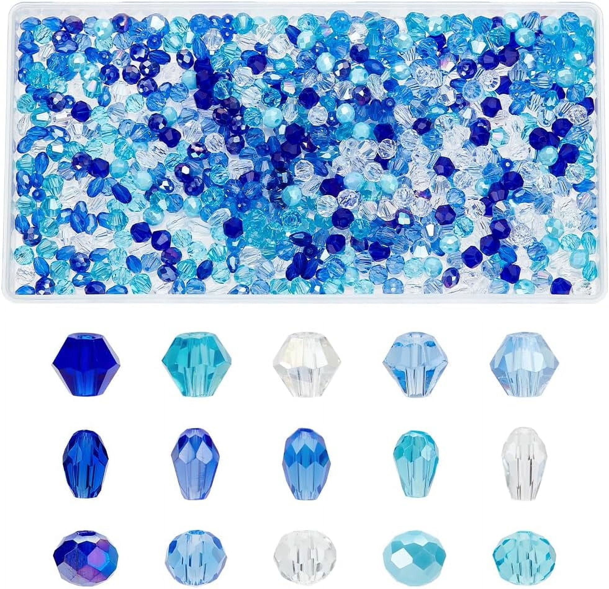 750pcs Glass Beads 6mm Blue Beads 15 Styles Faceted Bicone Beads Round ...