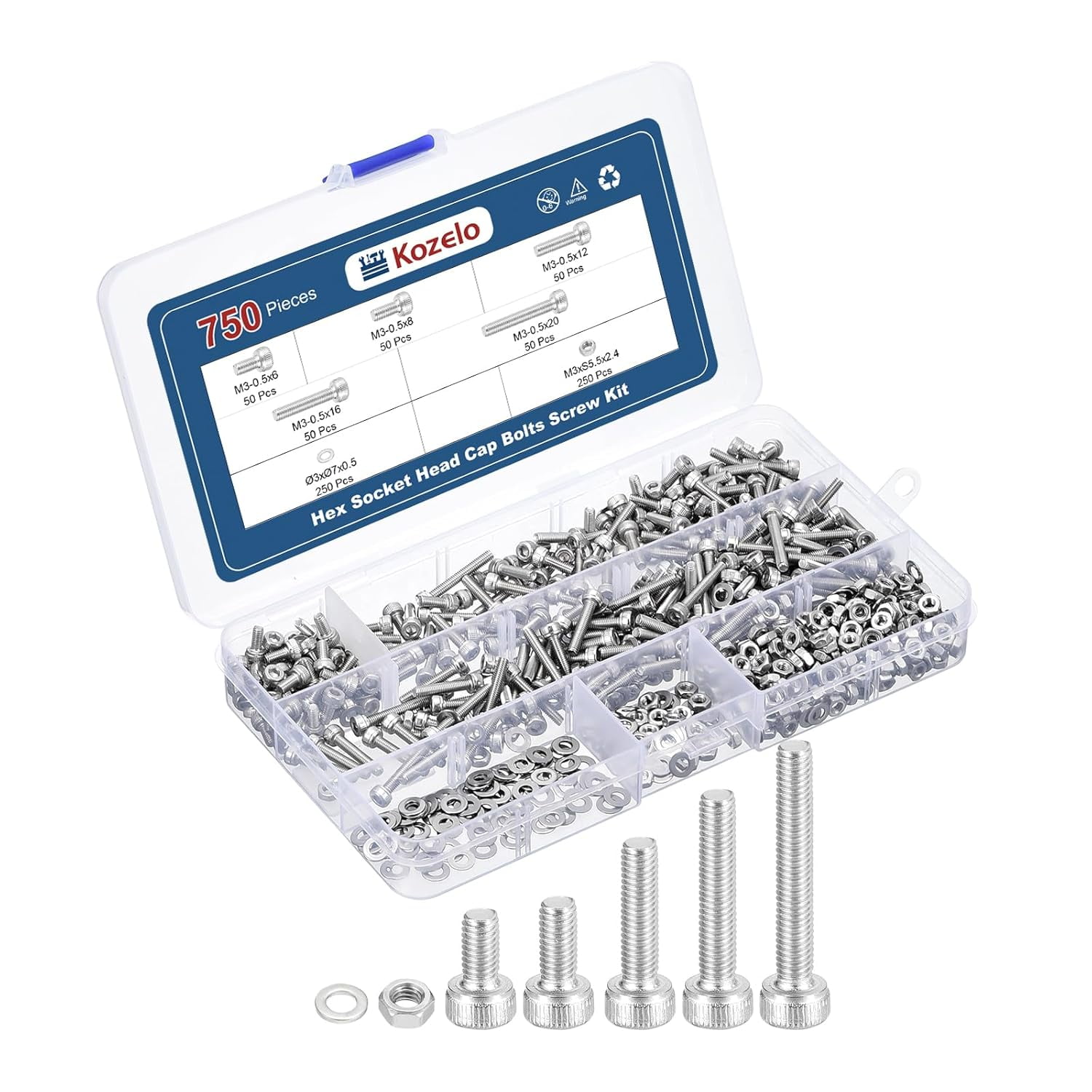 750pcs M3 Socket Head Cap Screws Bolts Nuts Assortment Kit - [M3x6/8/12 ...