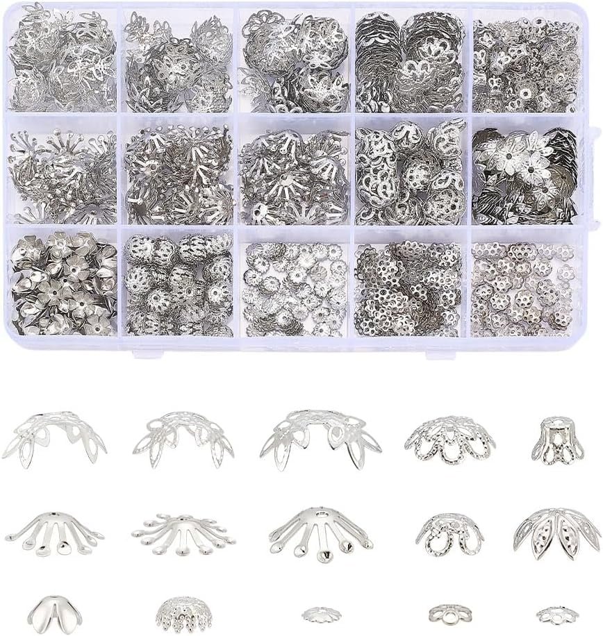 756Pcs Flower Bead Cap 12 Style Metal Flower Bead End Cap Floral Bead ...