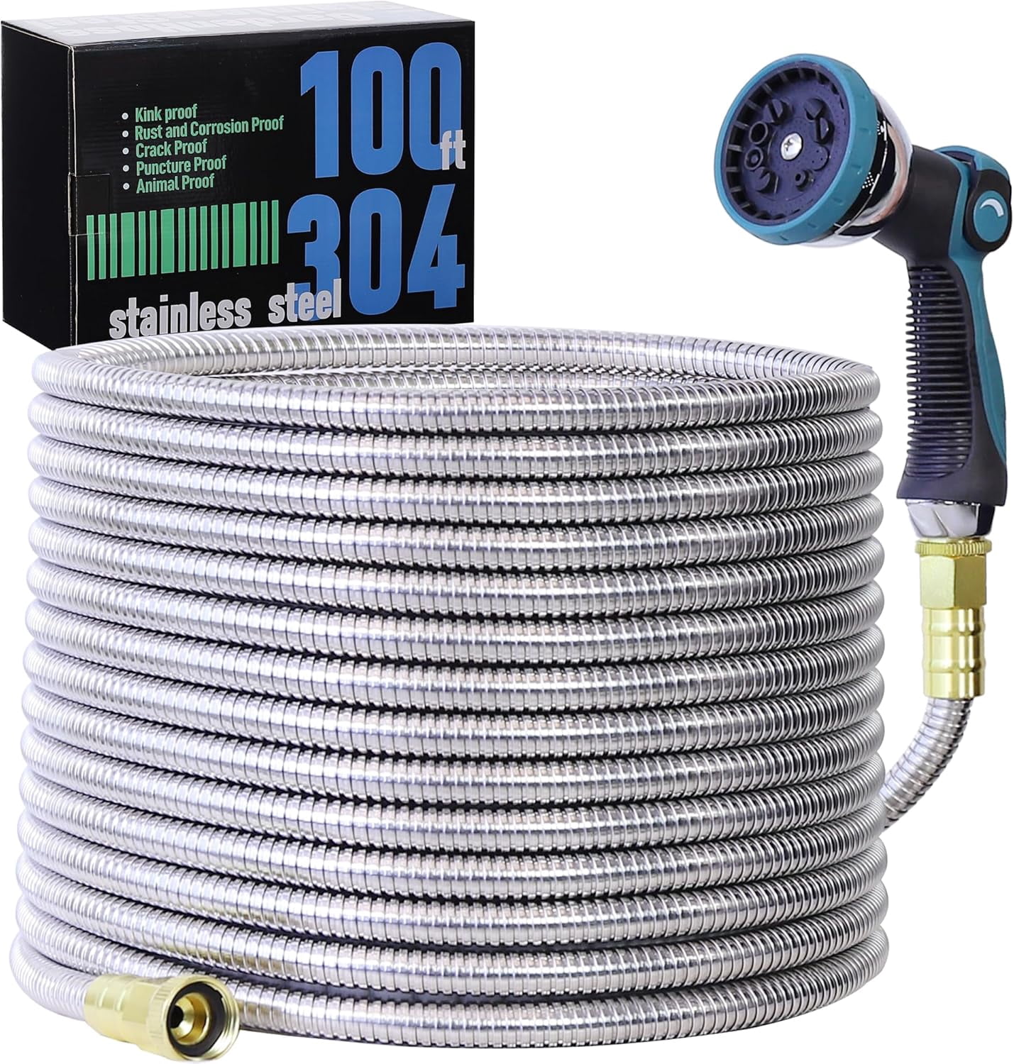 75FT Garden Hose, 304 Stainless Steel Water Hose, Flexible with a 10 ...