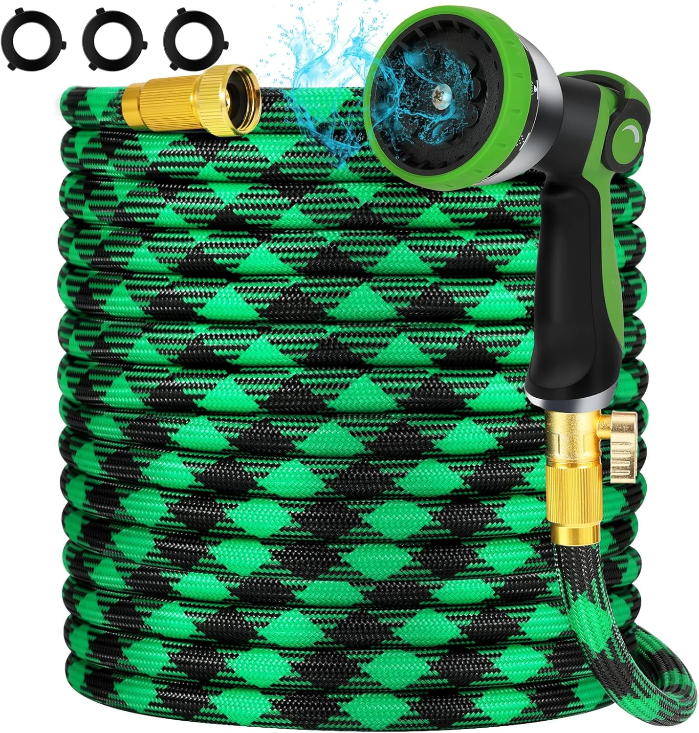 75FT NON-EXPANDABLE Garden Hose Ultra Lightweight Hose & Flexible Water Hose with 10-Pattern ...