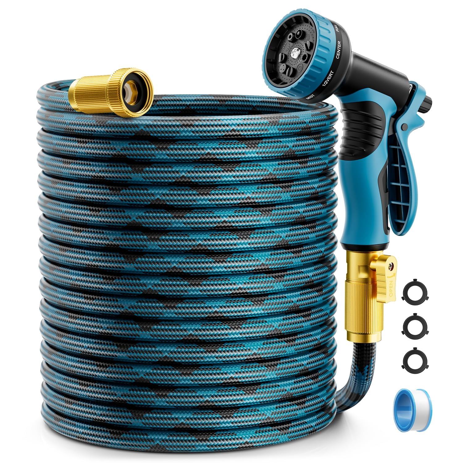 75FT Non-expandable Garden Hose with 10-function Spray Nozzle for Yard ...