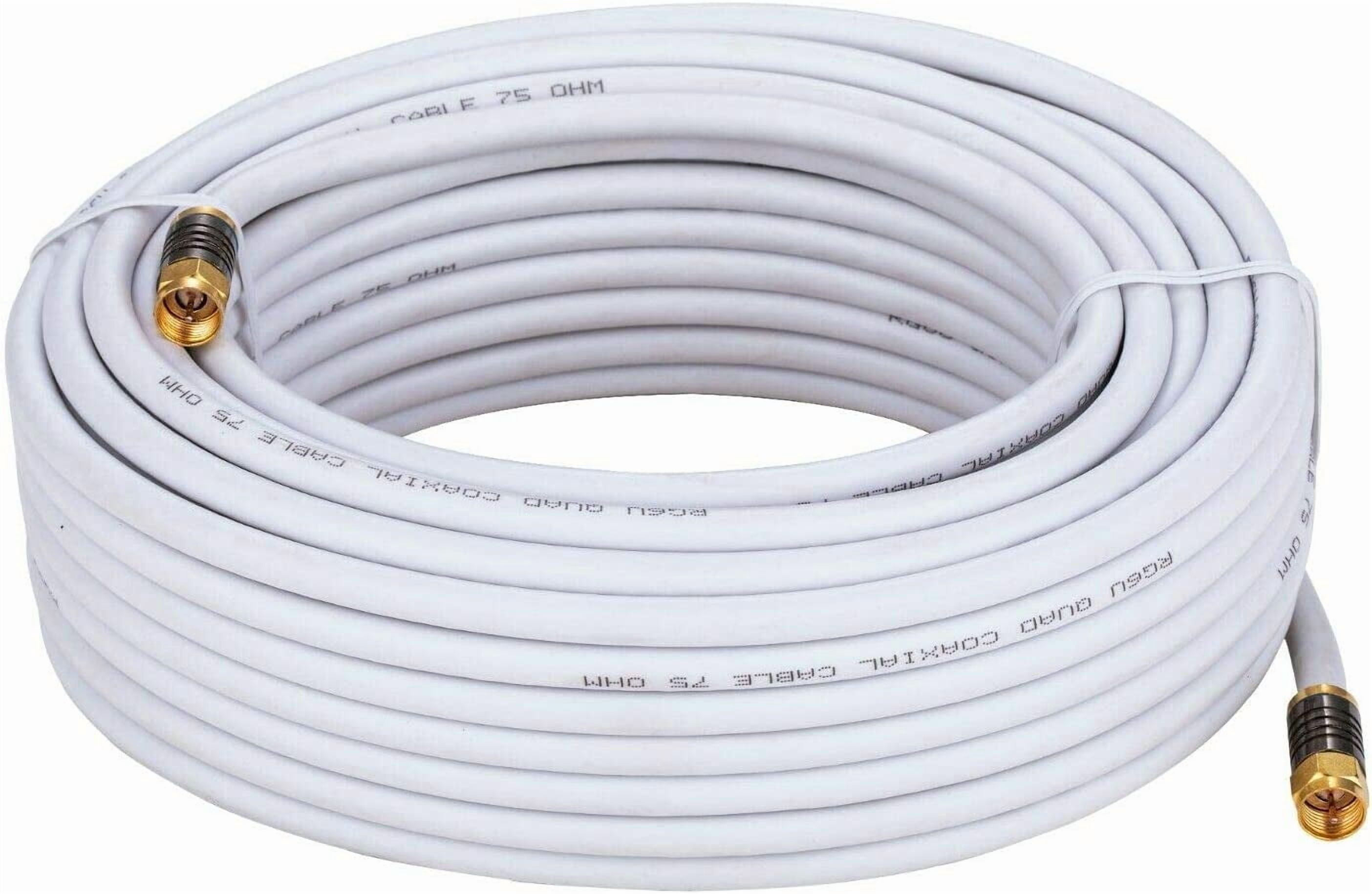 75FT White RG6 Quad Shield Coaxial Cable – F-Type Male Extension Cord ...