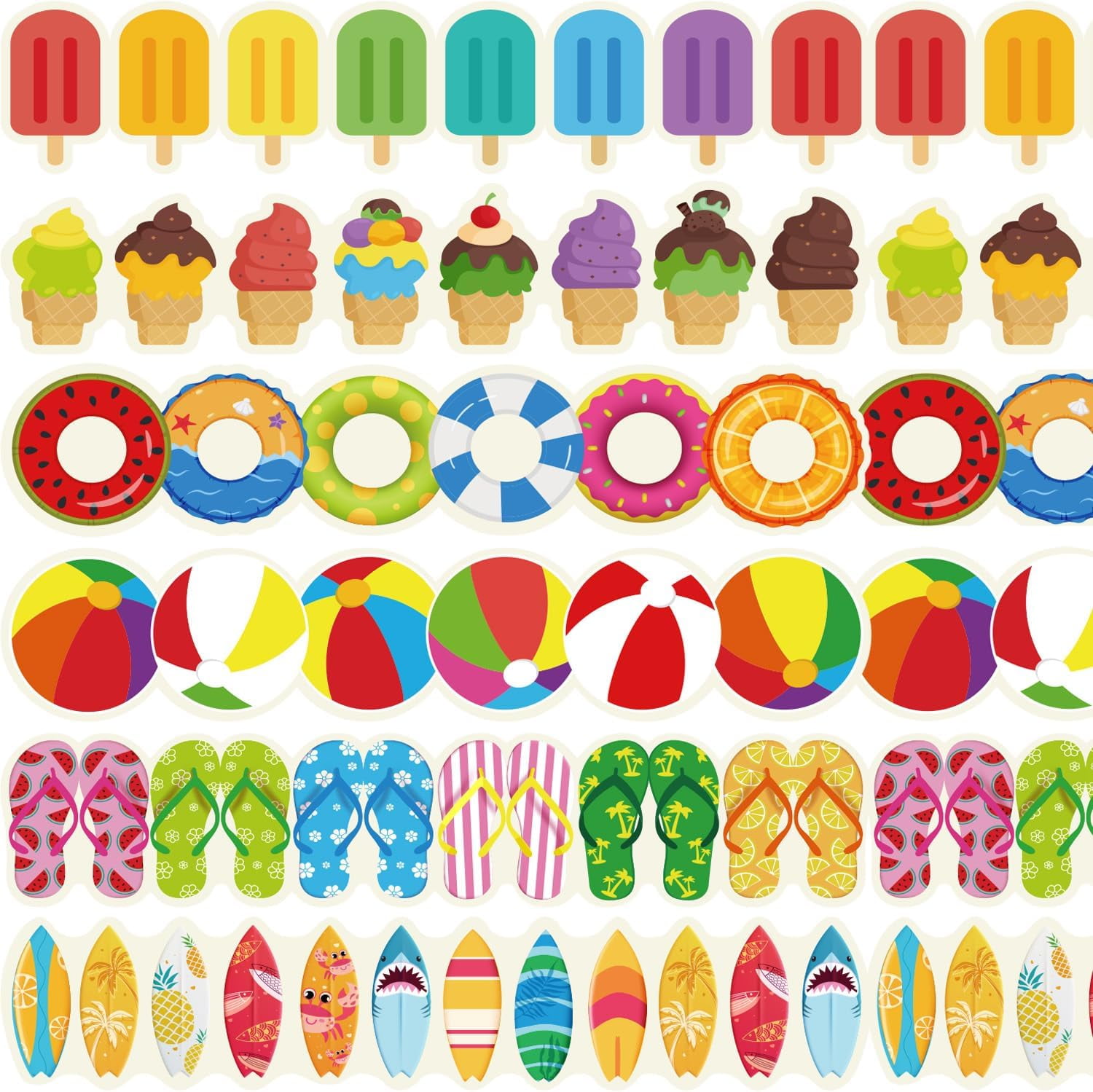 75Ft Summer Bulletin Board Borders Ice Pops Slippers Beach Ball Ice ...