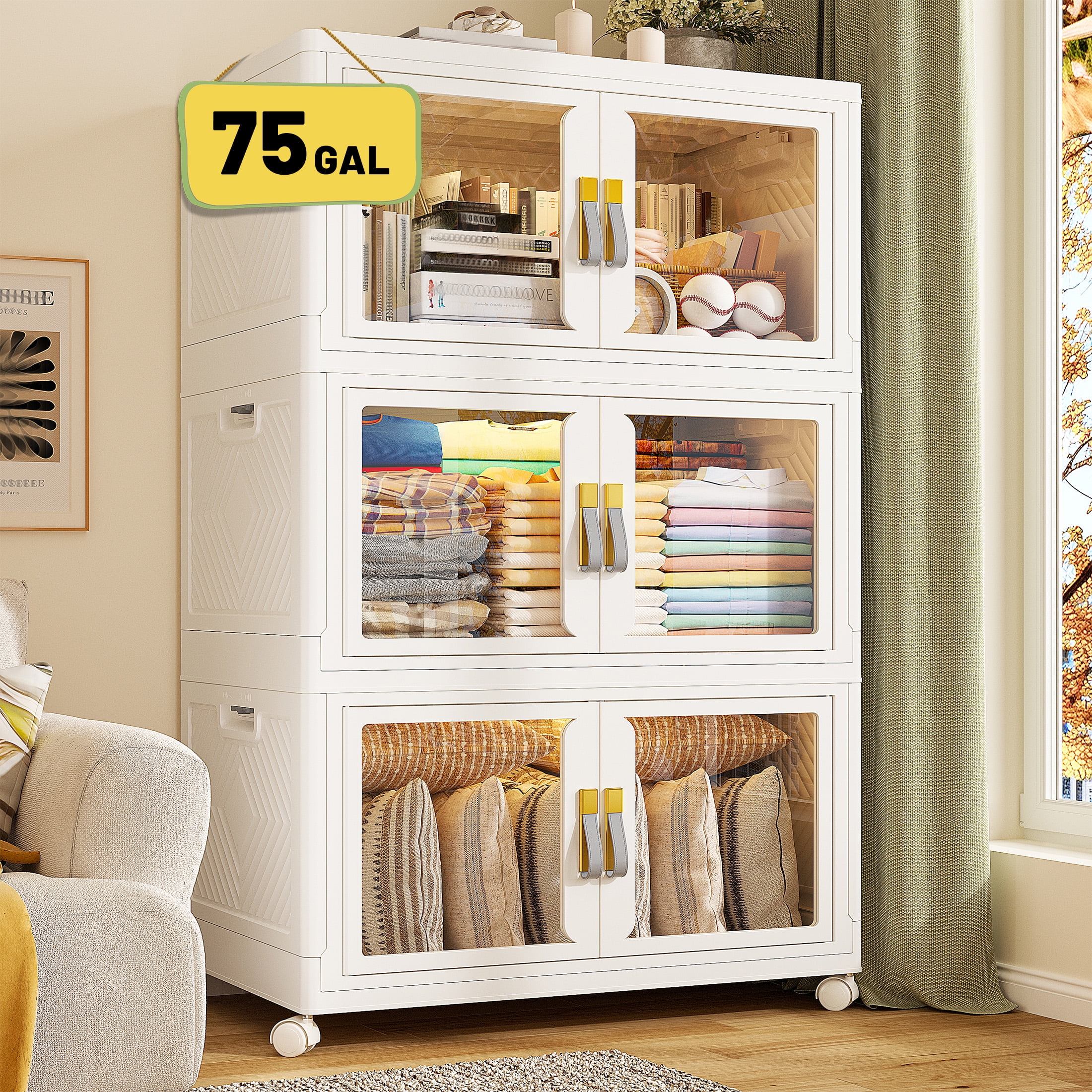 75GAL Storage Bins with Lids Large Stackable Storage Bins with Wheels ...