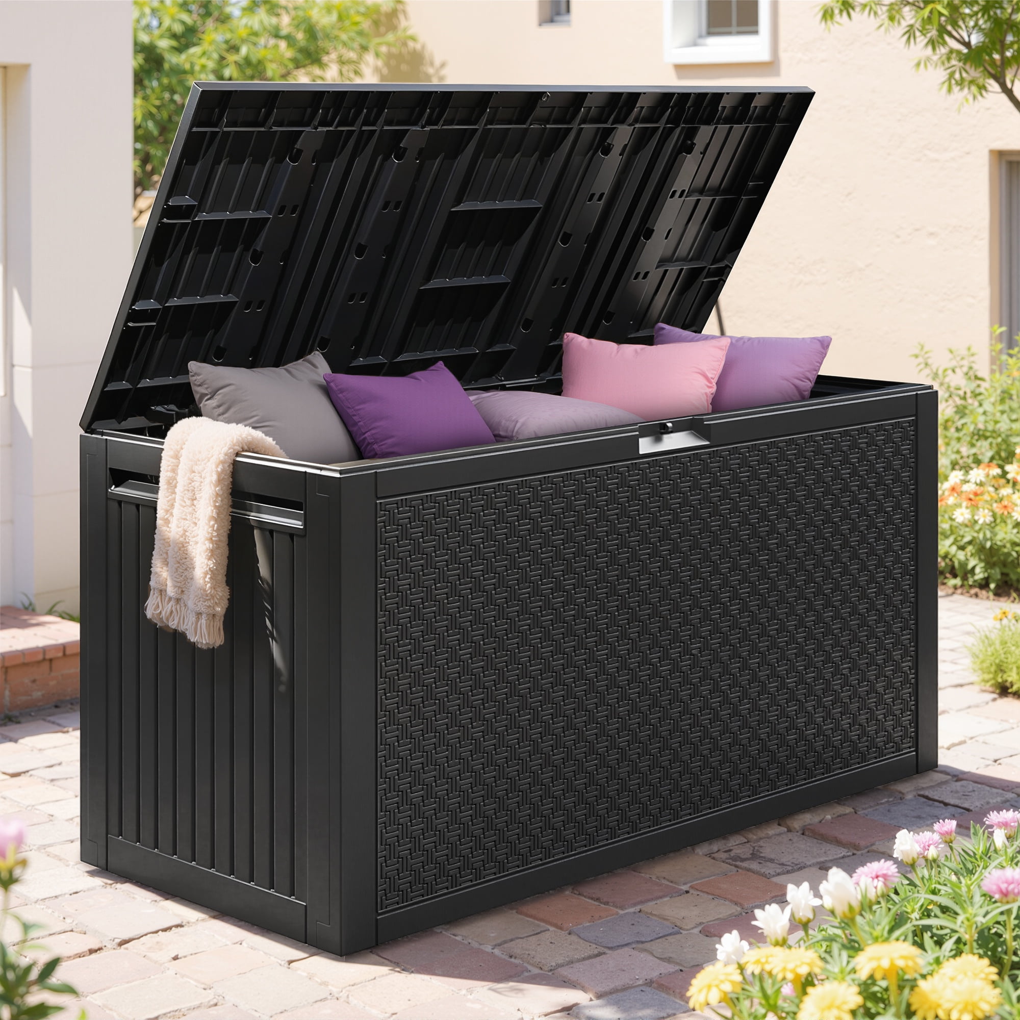 Seizeen 75Gal Outdoor Deck Box, Large Storage Container for Poolside ...