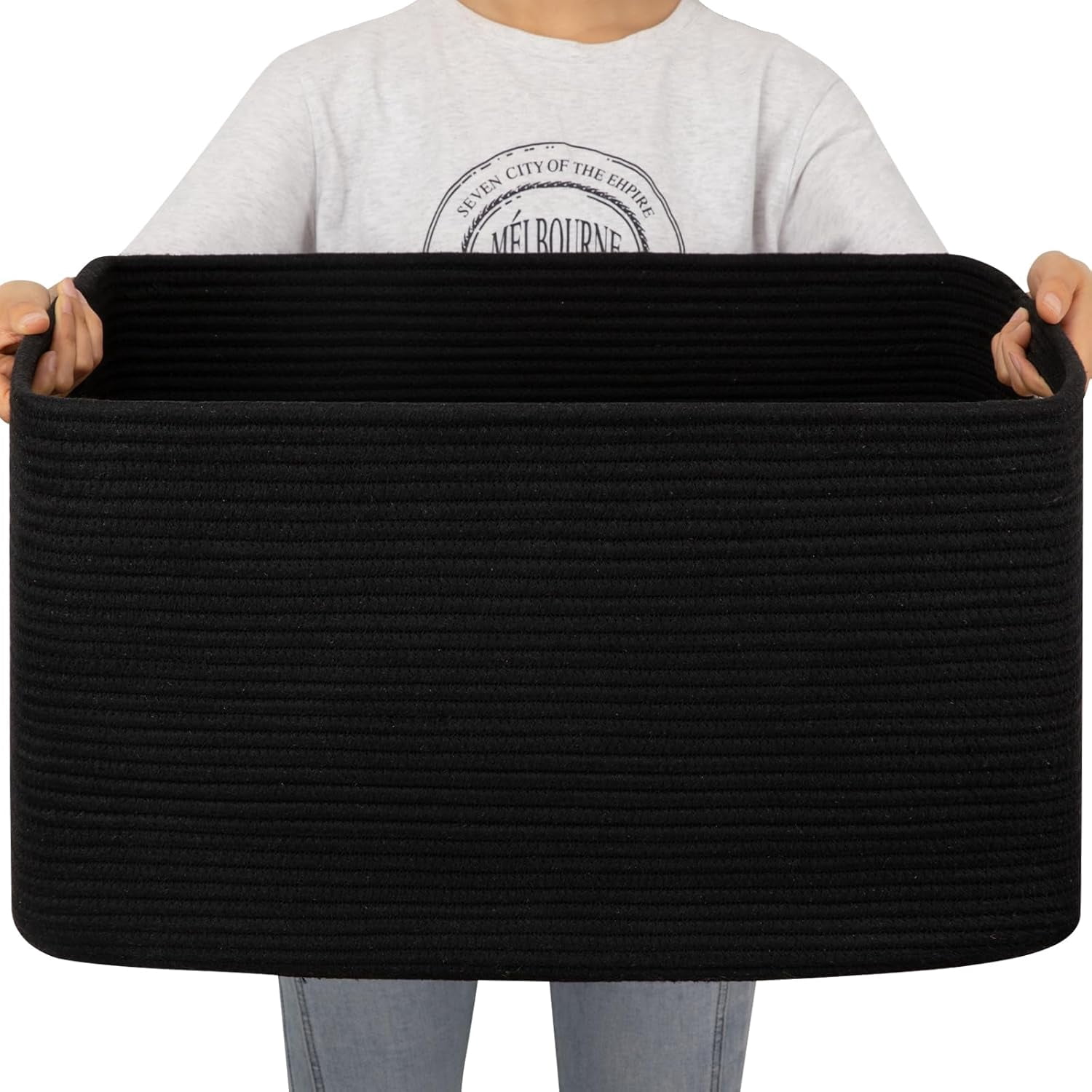 75L Large Blanket Basket, Storage Baskets with Handle, Rectangle Woven ...