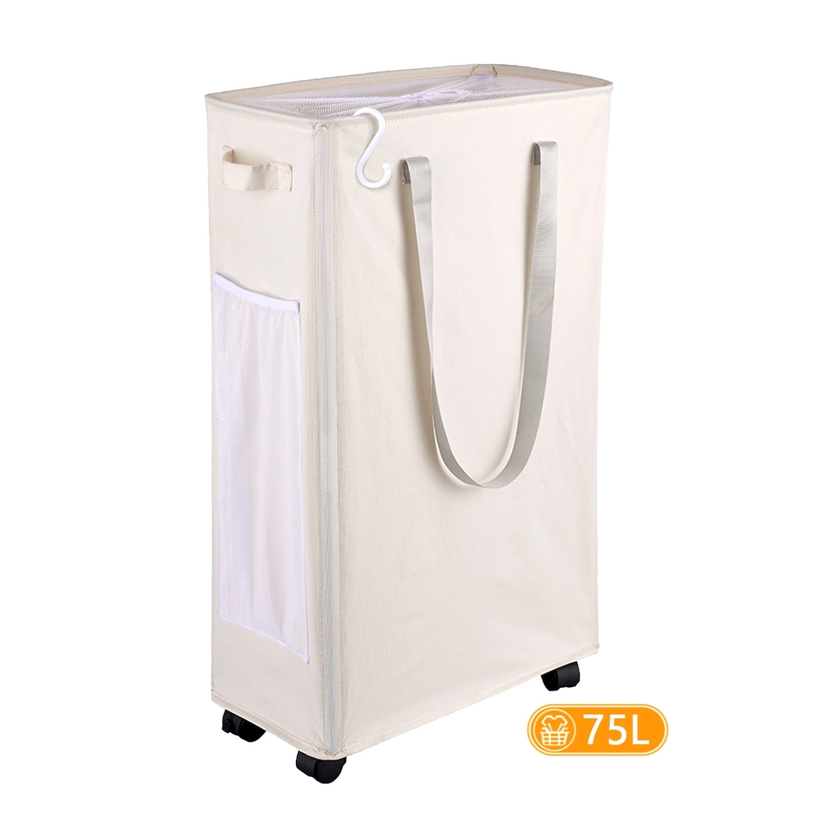 75L Laundry Basket with Wheels and Handles, Slim Collapsible Laundry ...