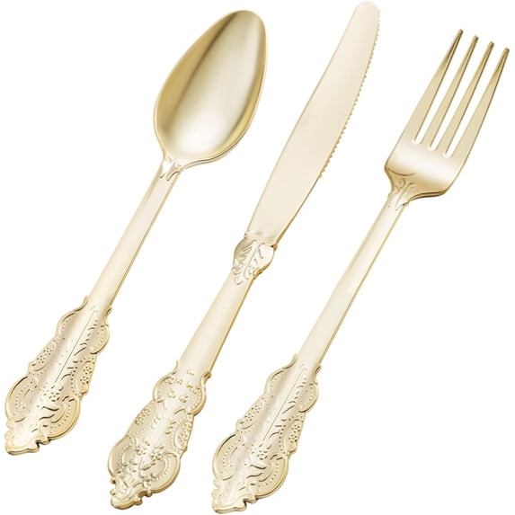 75PCS Gold Heavy Duty Plastic Silverware for 25 Guests - Walmart.com