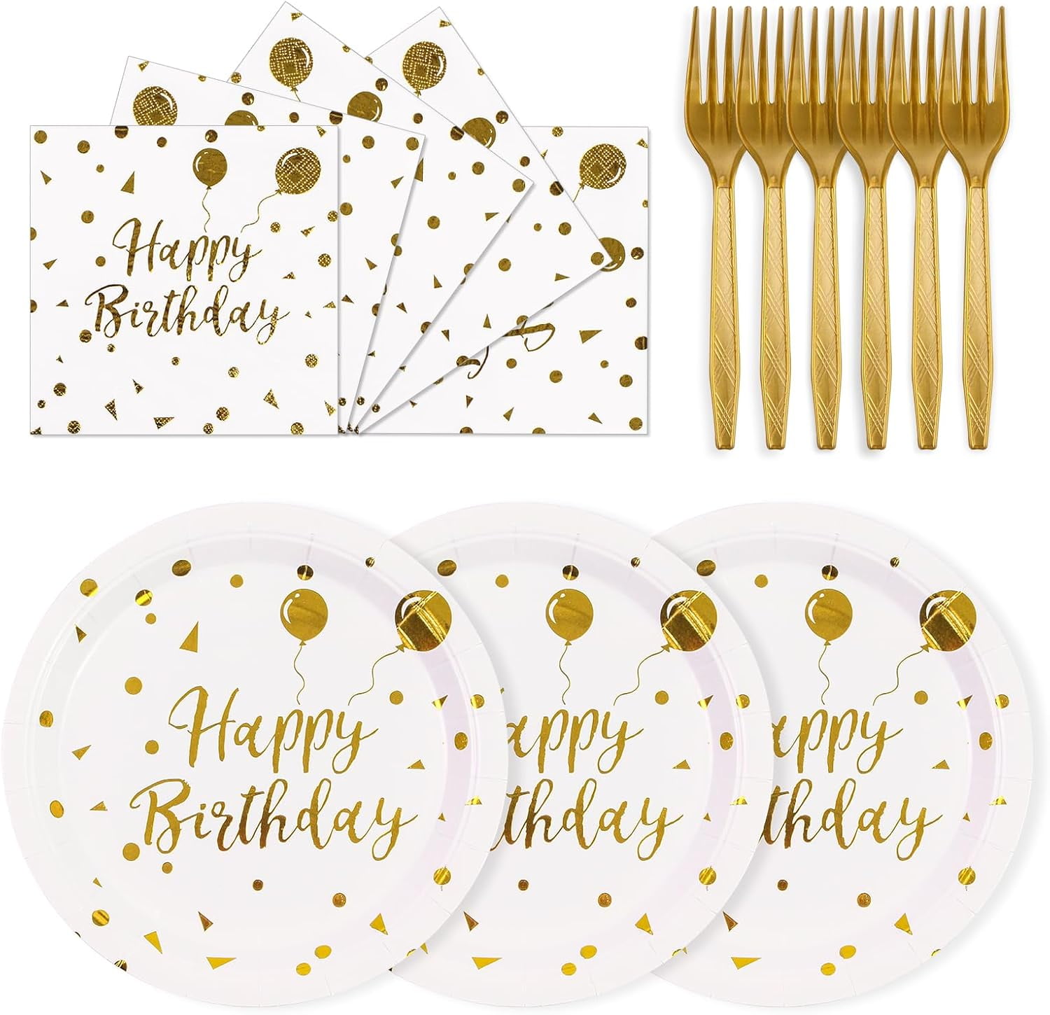 75PCS Happy Birthday Paper Plates - 7 Inch White Gold Dot Paper Plates ...