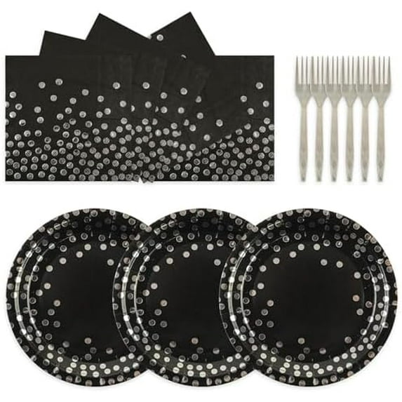 75PCS Paper Plates and Napkins Set - Black and Sliver Dot Disposable ...