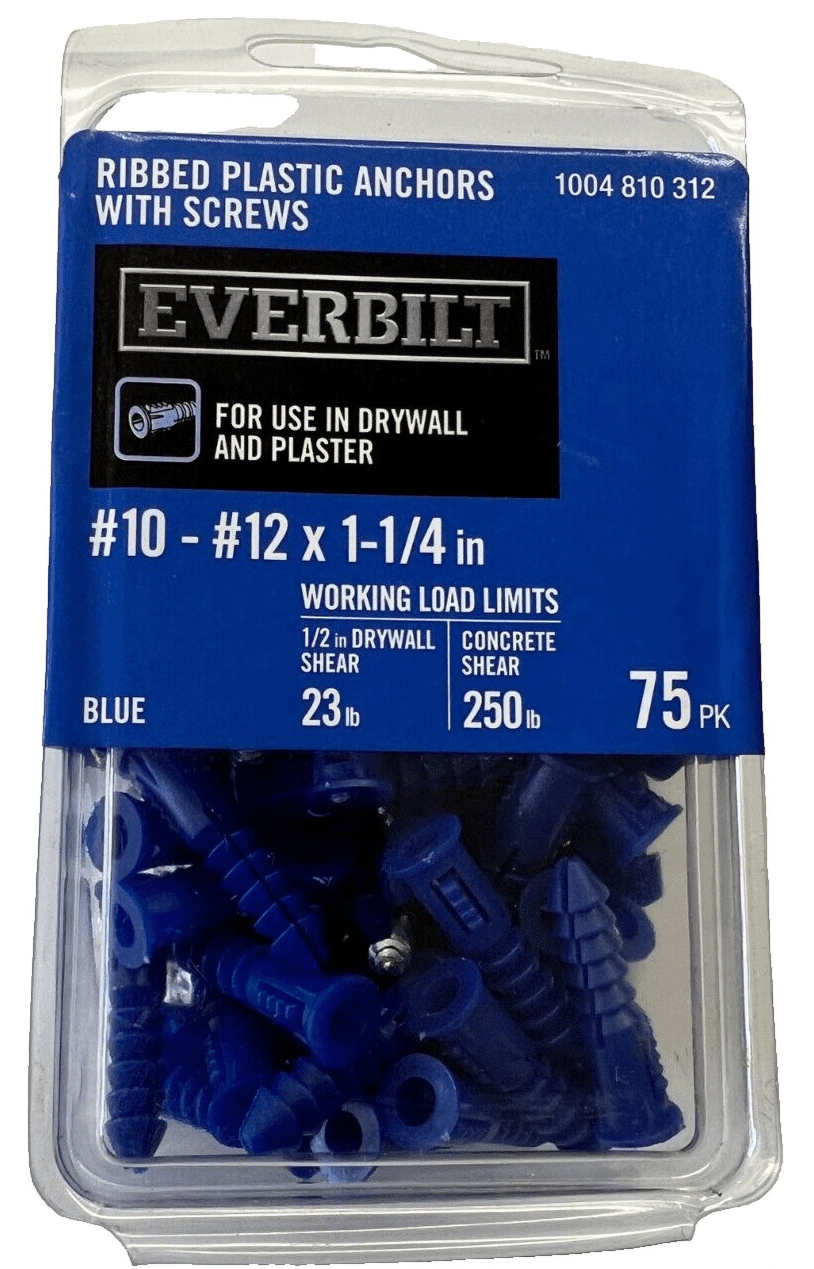 75PK Everbilt #10-12 x 1-1/4 in Ribbed Plastic Anchors with Drywall ...