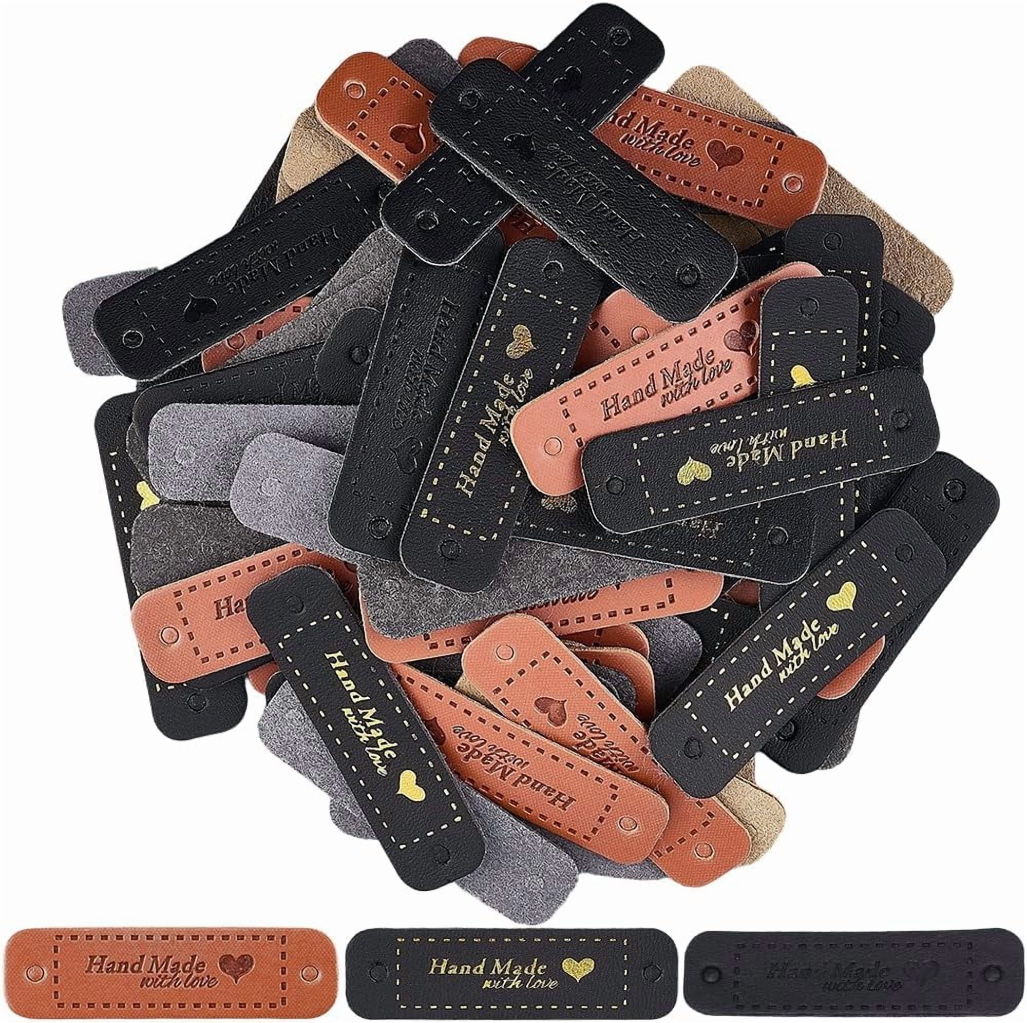 75Pcs 3 Colors Hand Made with Love Leather Tags 0.5 x 1.8 Inch Emossed ...