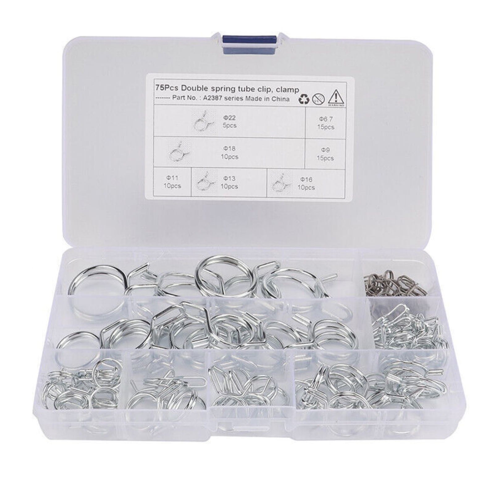 75Pcs 6.7/9/11/13/16/18/22mm Stainless Steel Fuel Hose tUBE Clamp Clips ...