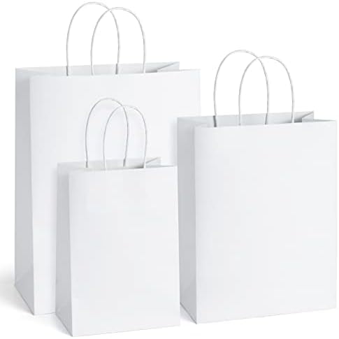 75Pcs Kraft Paper Bags 5x3x8& 8x4.25x10& 10x5x13, White Gift Bags with ...