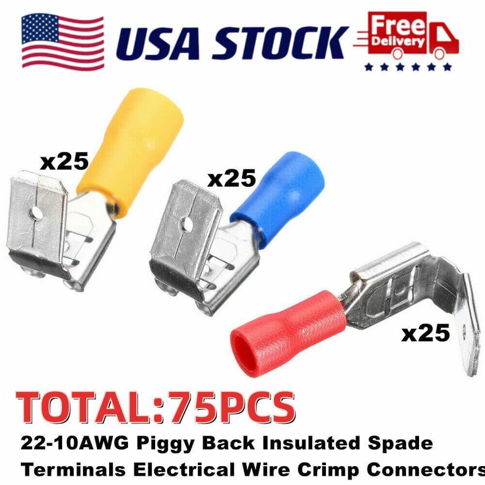 75Pcs Piggy Back Insulated Spade Terminals 22-10AWG Wire Crimp ...