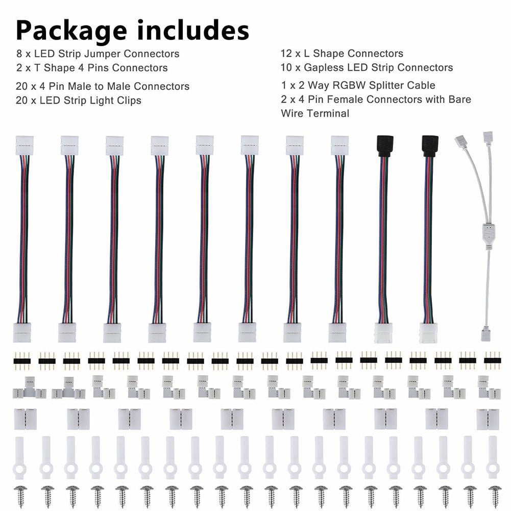 75Pcs/Set 4Pin Rgb 5050 Led Connector Led Strip Light Connectors ...