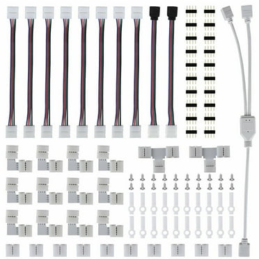 10Packs 4-Pin RGB LED Light Strip Connectors 10mm Unwired Gapless Solderless Adapter Terminal ...