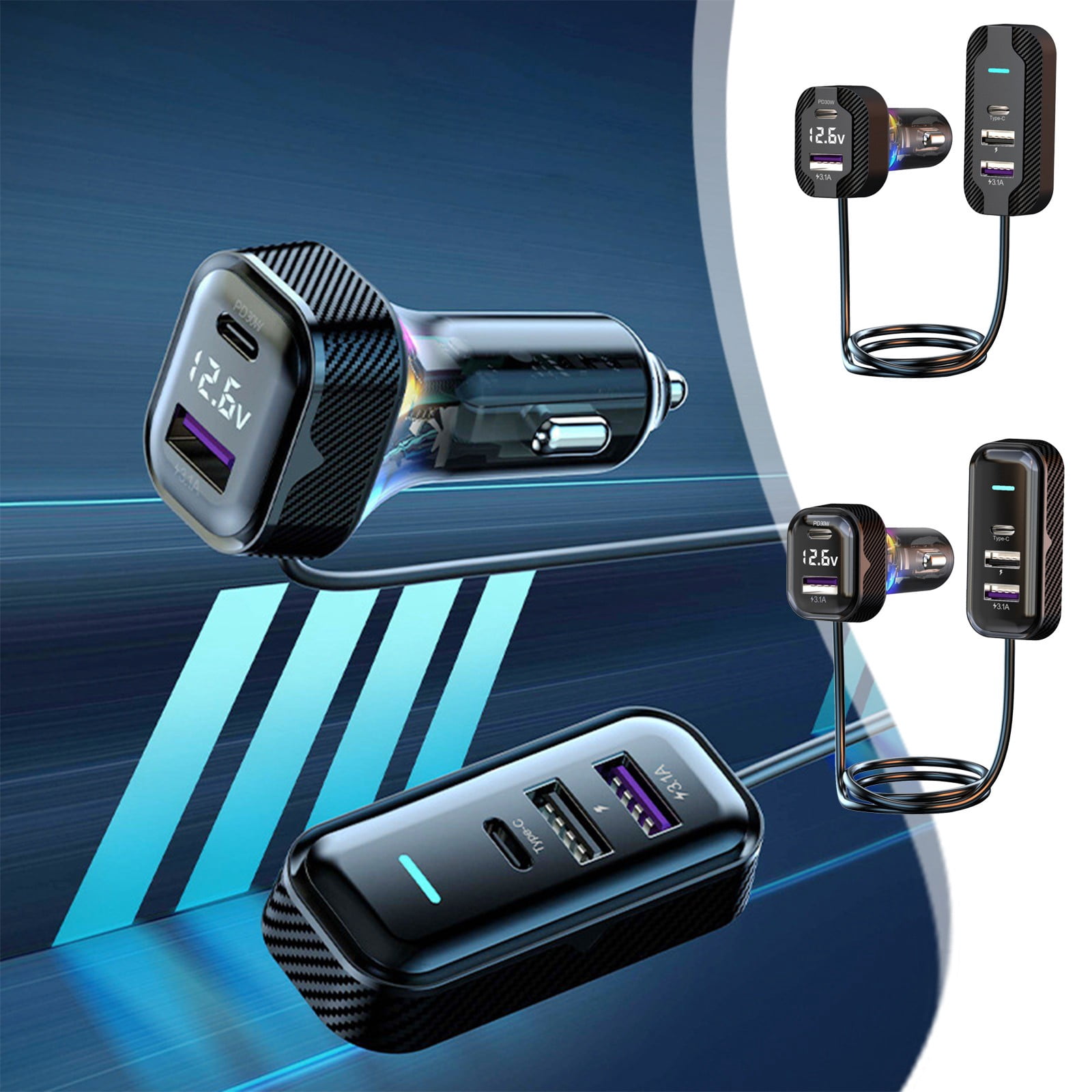 75W 5-Port Fast Car Charger with PD & QC 3.0, 30W USB-C & 15W USB-A ...