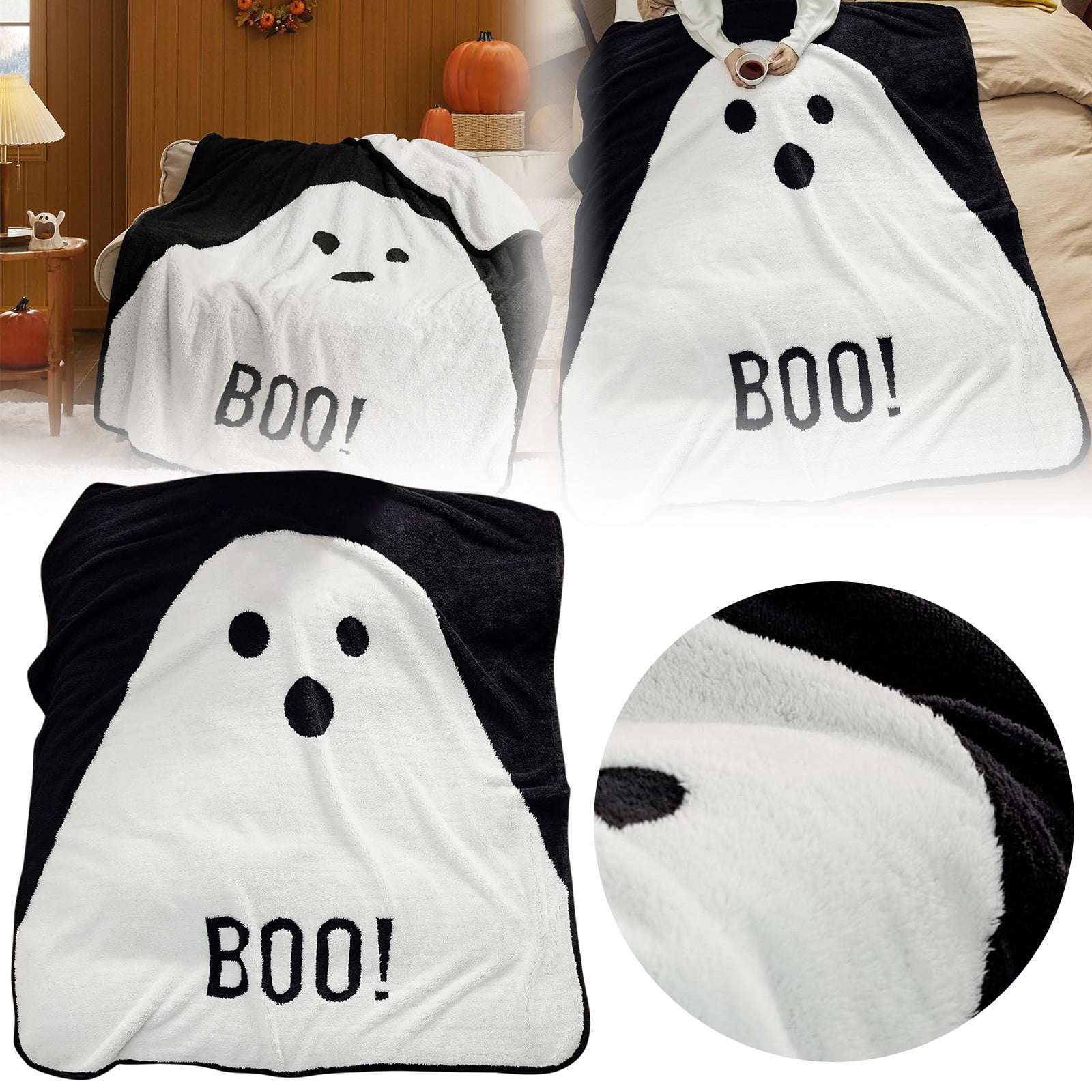 75X100Cm Halloween Printed Ghost Fleece Throw Blanket – Soft Flannel ...