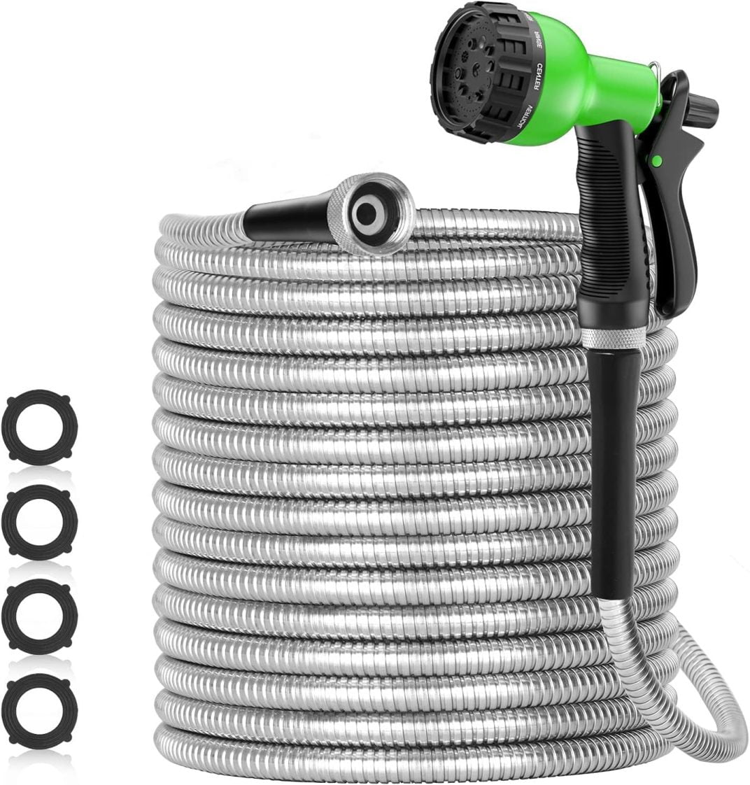 75ft 304 Stainless Steel Garden Hose Metal, Heavy Duty Water Pipe with ...