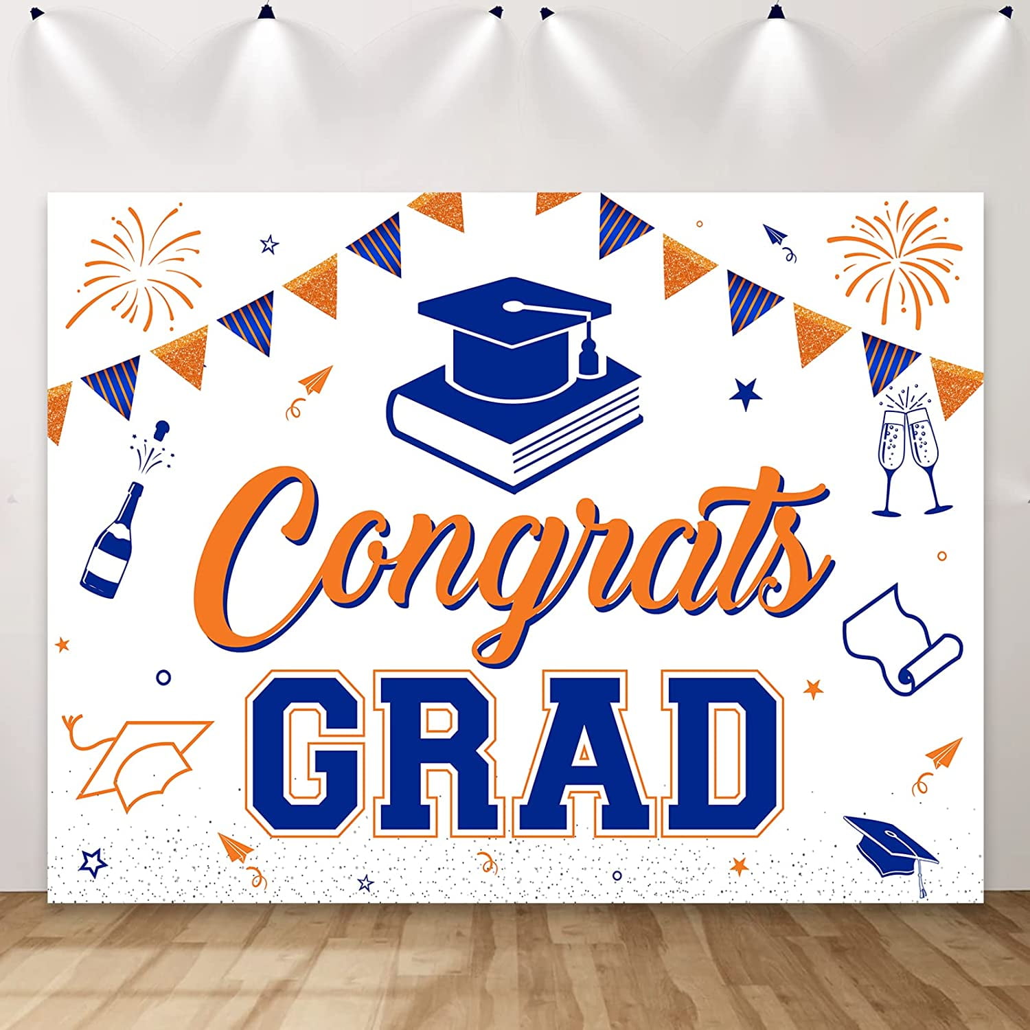 75ft Congrats Grad Photo Backdrop 2023, Blue Orange and White ...