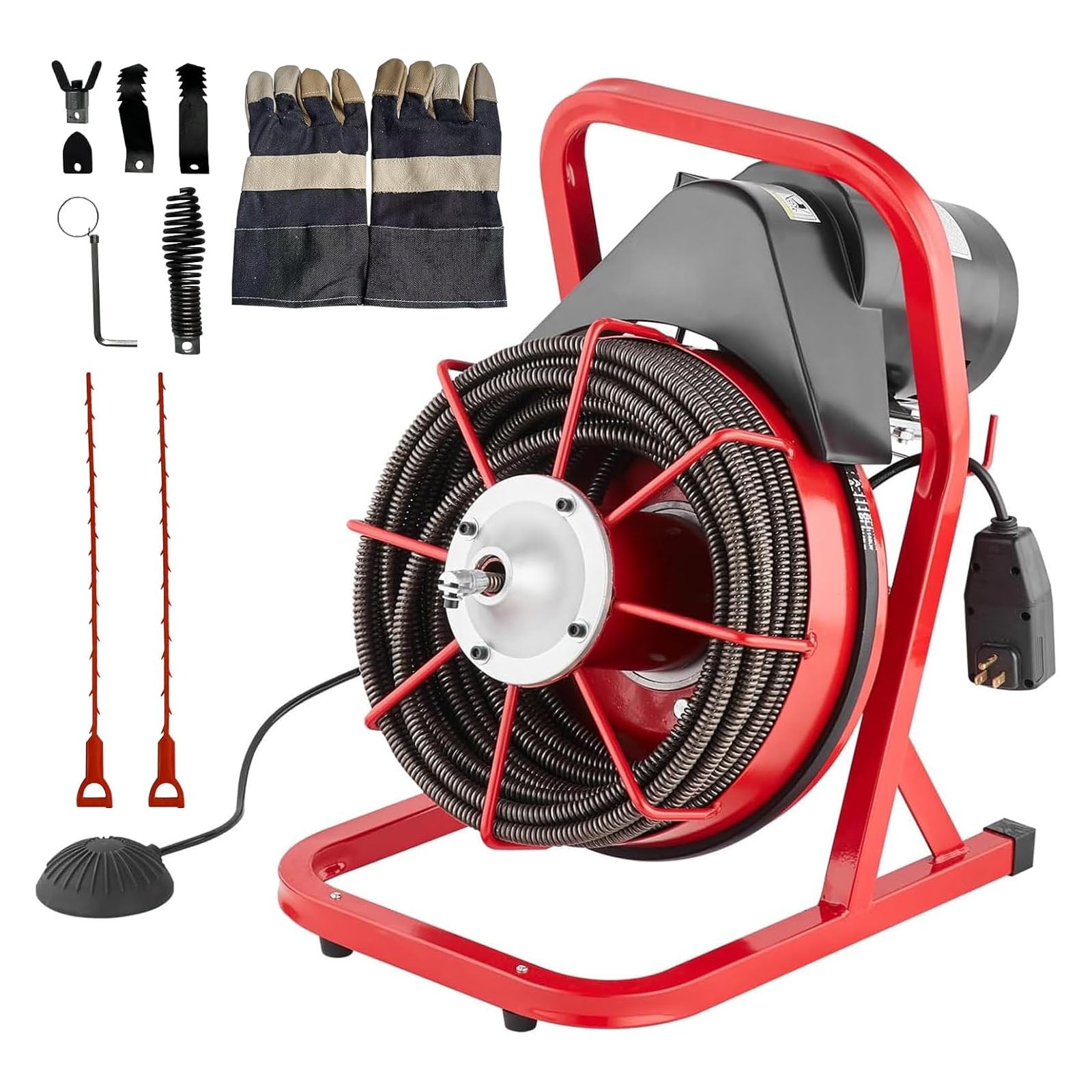 75ft x 1/2in Drain Cleaner Machine, Electric Drain Snake with 4 Cutters ...